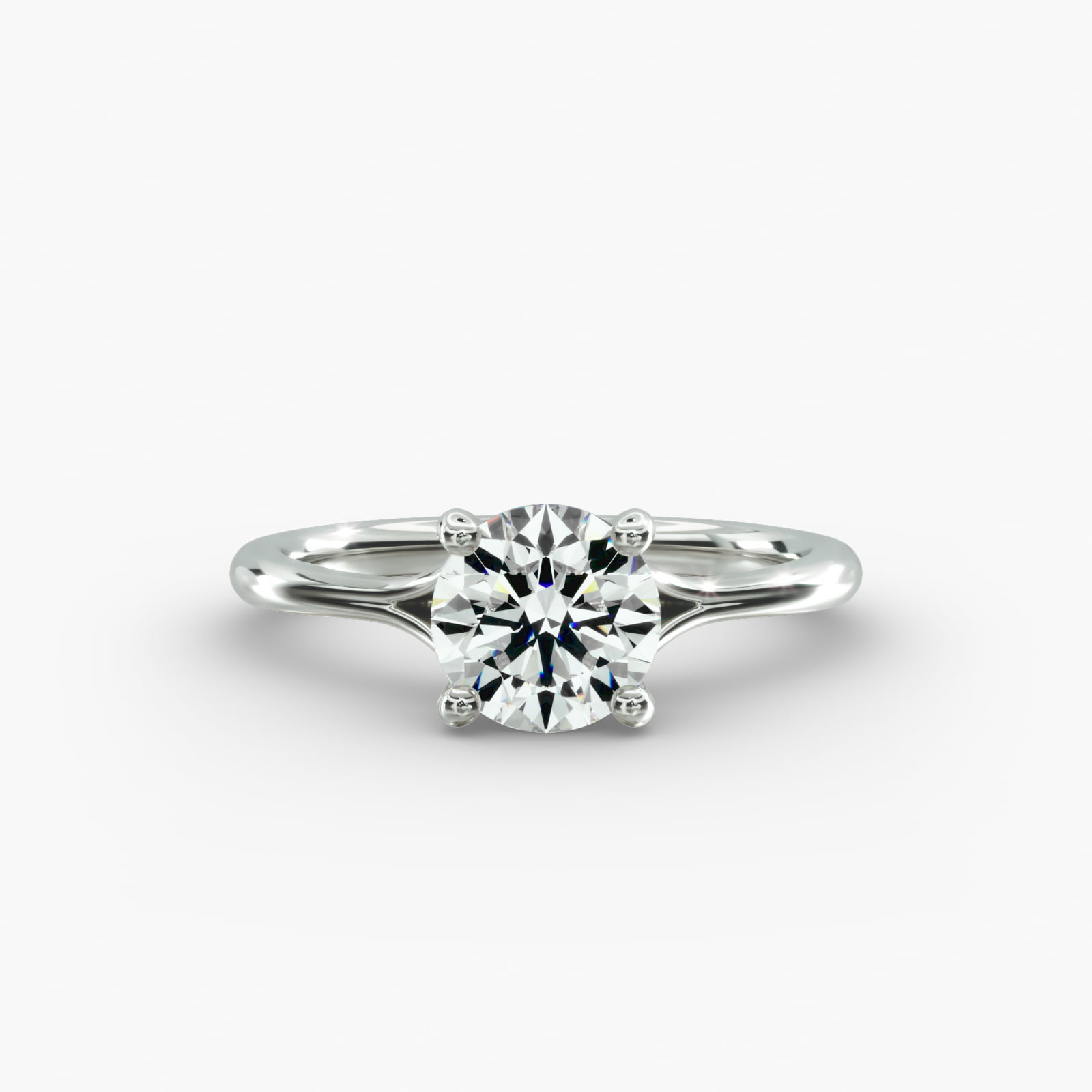 Classic Split Shank Solitaire Engagement Ring In 18K White Gold-18010w