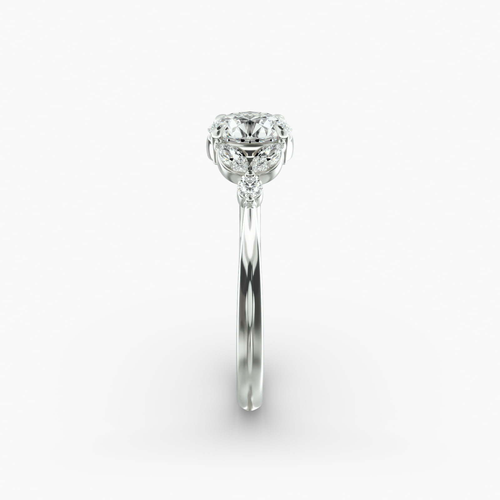 Laurel Leaves Side Stone Diamond Engagement Ring In 14K White Gold-18018w14