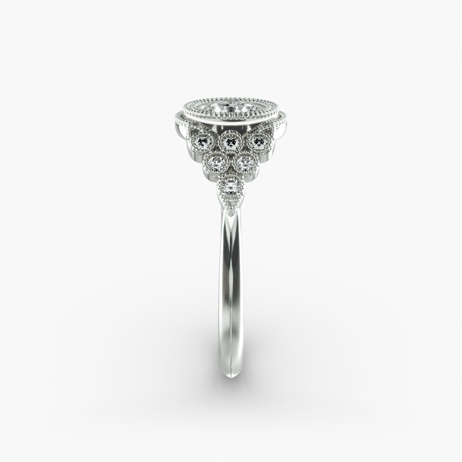 Beaded Bezel Set Side Stone Diamond Engagement Ring In 14K White Gold ...