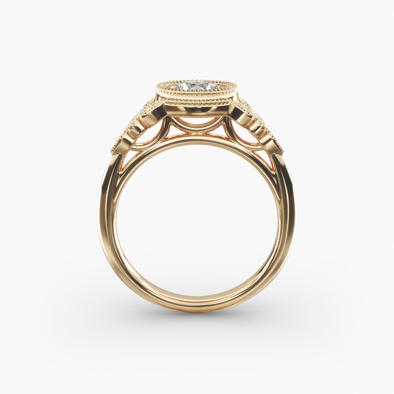 Beaded Bezel Set Side Stone Diamond Engagement Ring In 14K Yellow Gold ...