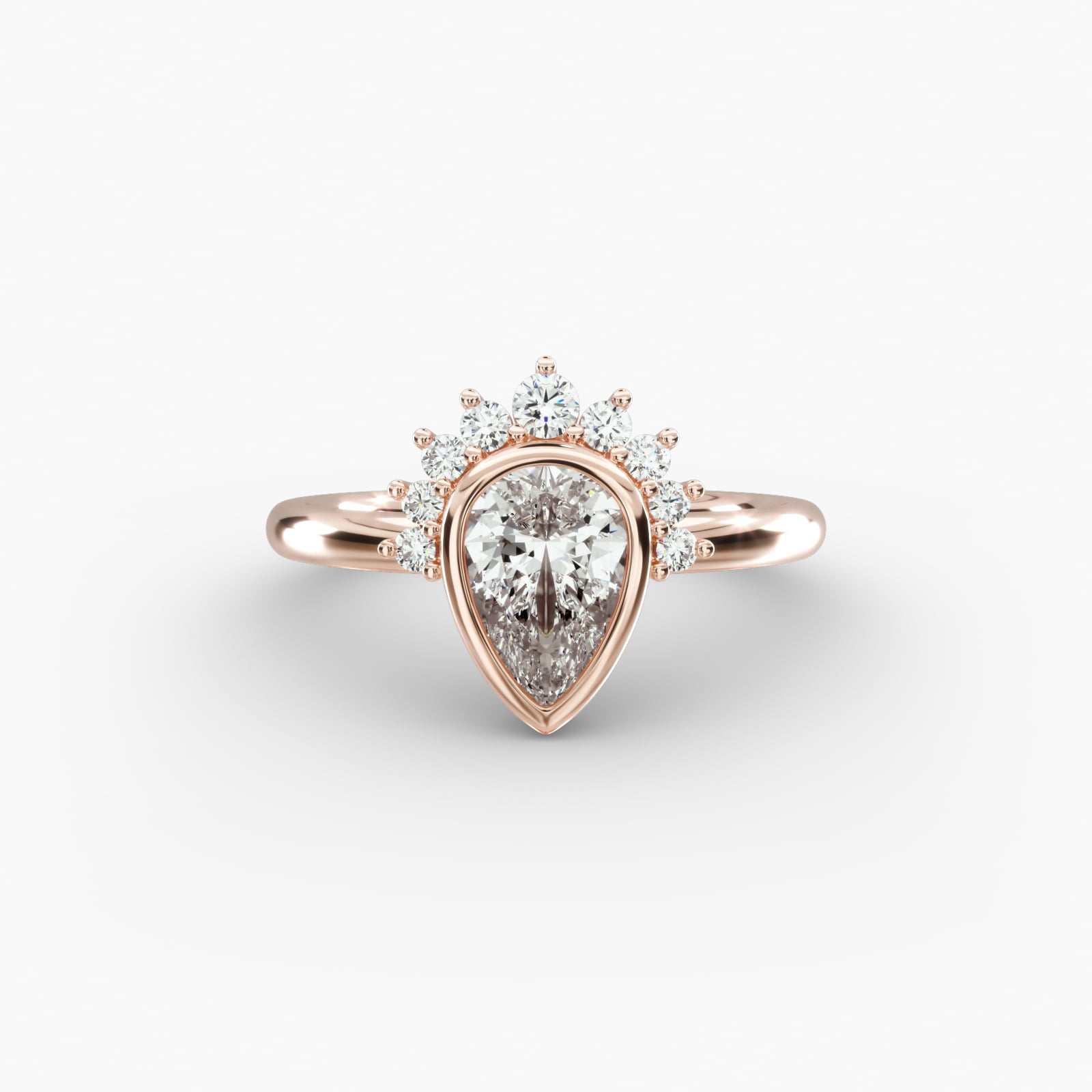 Pear Shape Bezel Set Diamond Tiara Engagement Ring In 14K Rose Gold ...