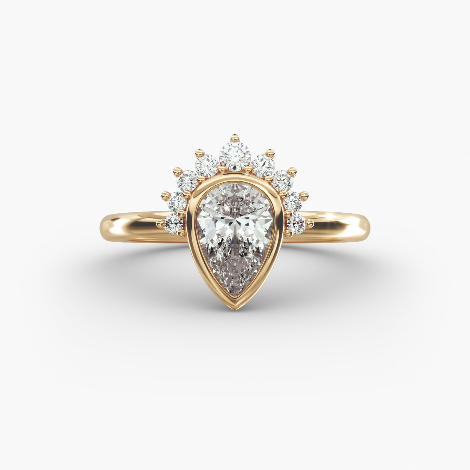 Pear Shape Bezel Set Diamond Tiara Engagement Ring In 14K Yellow Gold ...