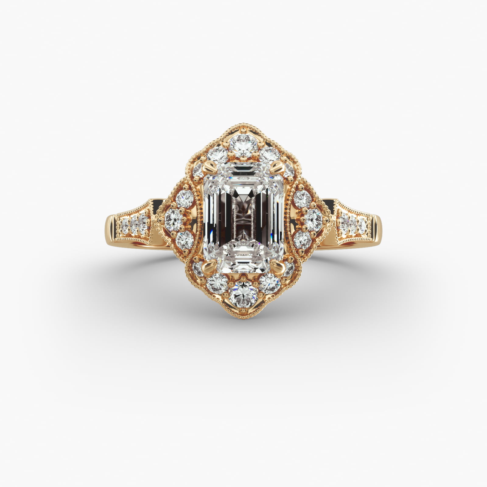 GIA 0.74 Carat H-IF Good Cut Emerald Diamond Regal Frame Vintage-Style ...