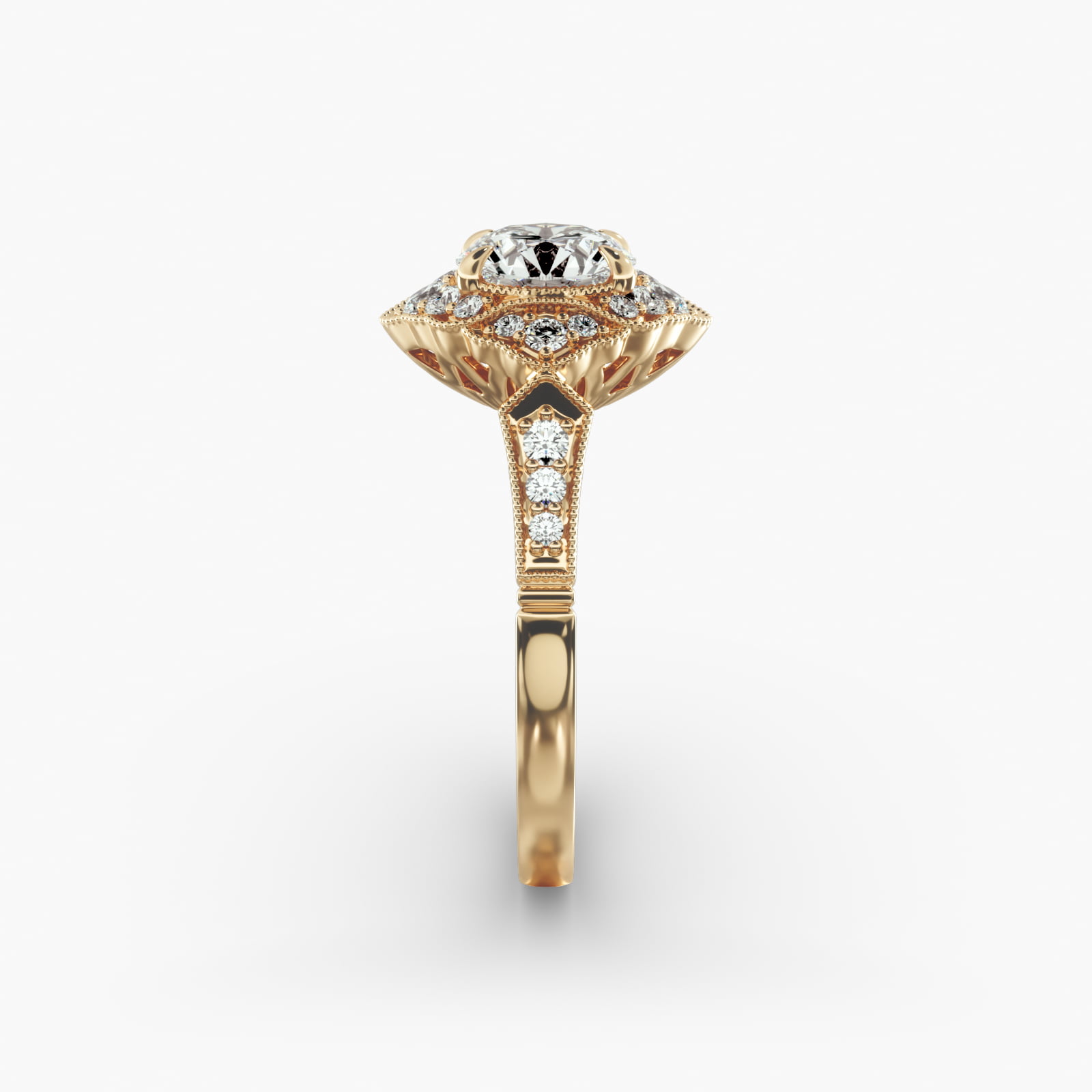 Regal Frame Vintage-Style Engagement Ring In 18K Yellow Gold-18030y