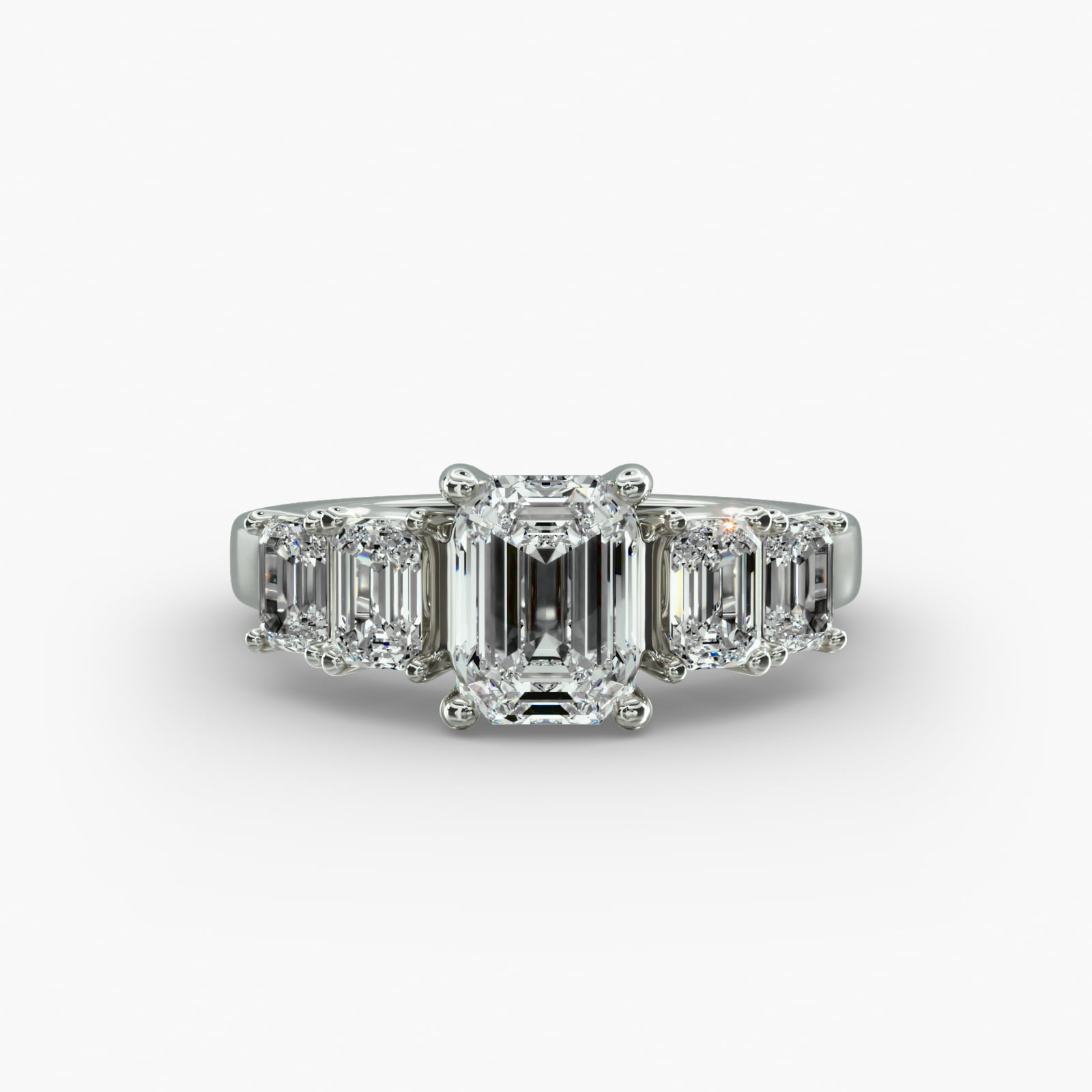 Four Emerald Cut Side Stone Diamond Engagement Ring In Platinum-18034p