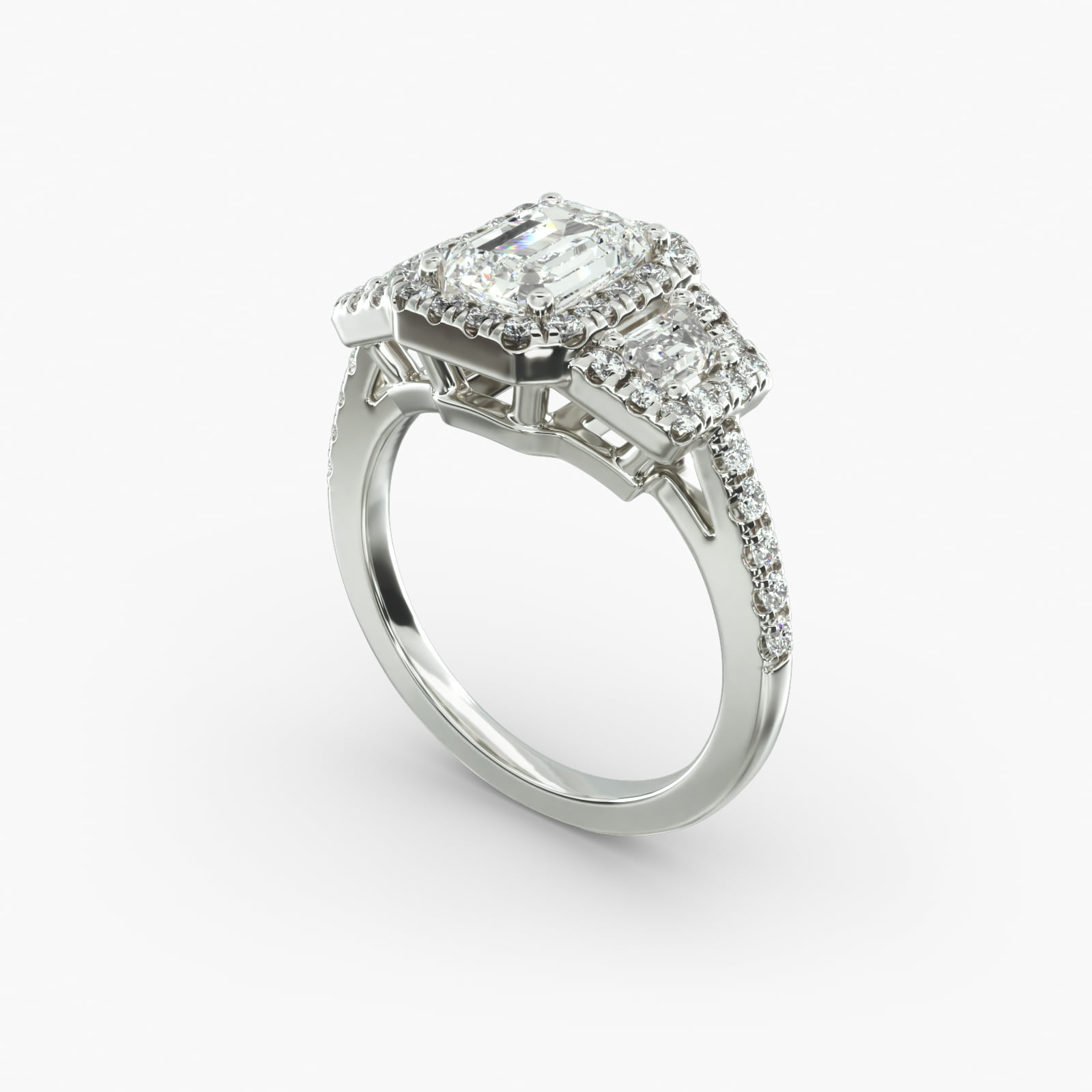 Framed Trapezoid Diamond Three Stone Engagement Ring In Platinum-18039p