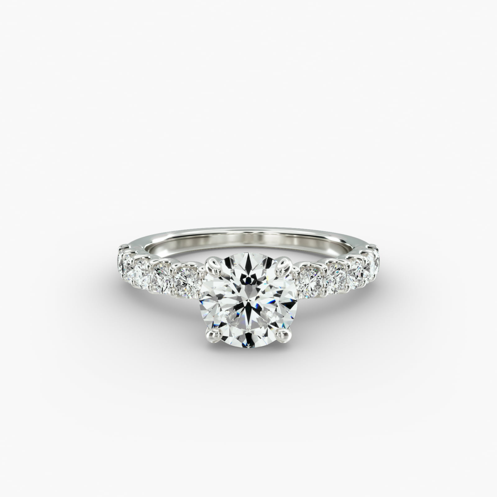 Twelve Stone Contour Side Stone Diamond Shared Prong Engagement Ring In ...