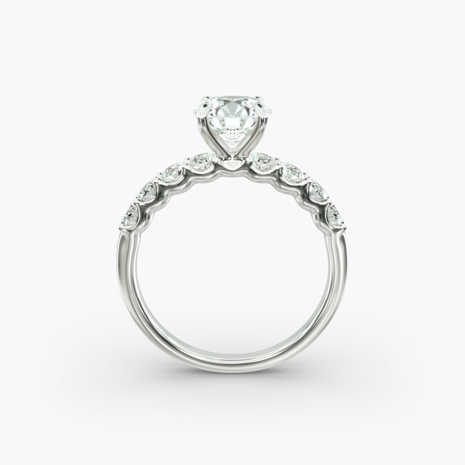 Eight Stone Contour Side Stone Diamond Shared Prong Engagement Ring In ...