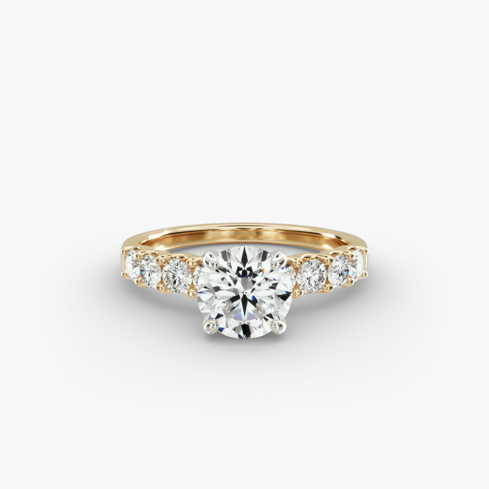 Eight Stone Contour Side Stone Diamond Shared Prong Engagement Ring In ...