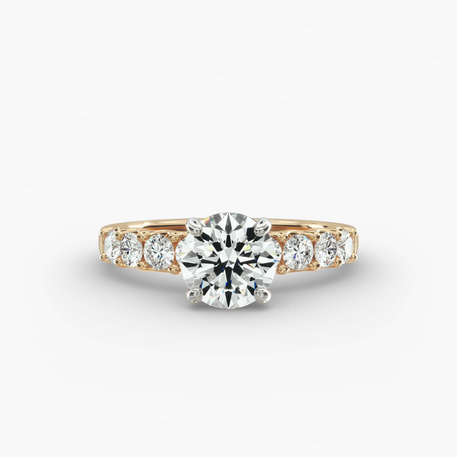 Eight Stone Contour Side Stone Diamond Shared Prong Engagement Ring In ...