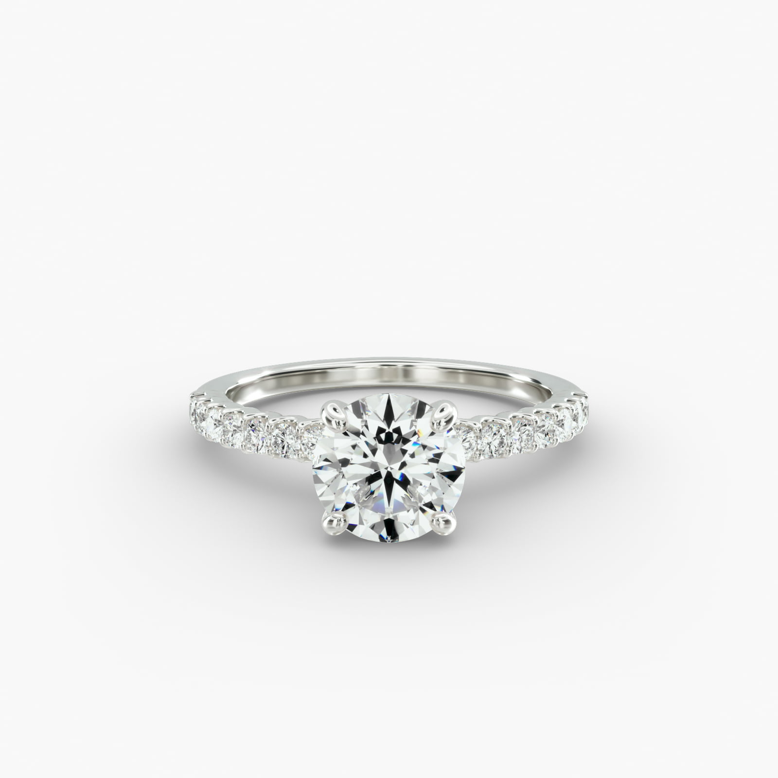Petite Contour Side Stone Diamond Shared Prong Engagement Ring In 18K ...