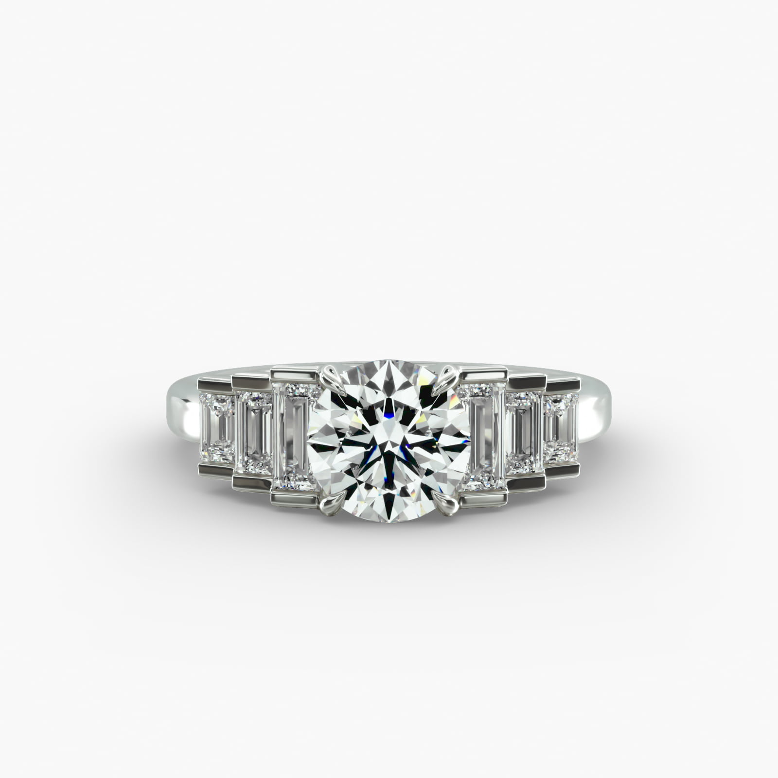 Escalating Baguette Side Stone Diamond Engagement Ring In 14K White ...