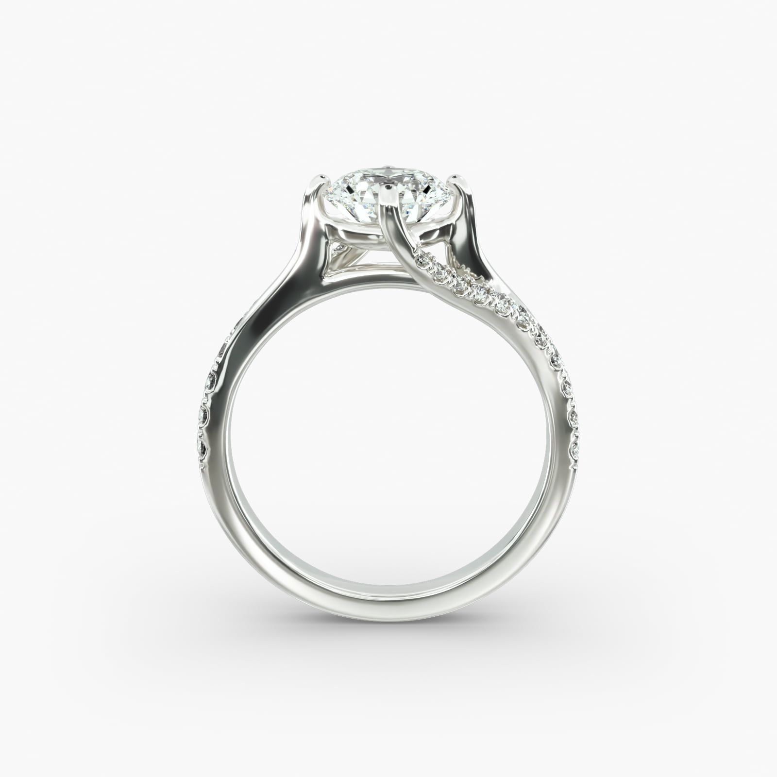 Bypass Pavé Kite-Set Diamond Engagement Ring In Platinum-18066p