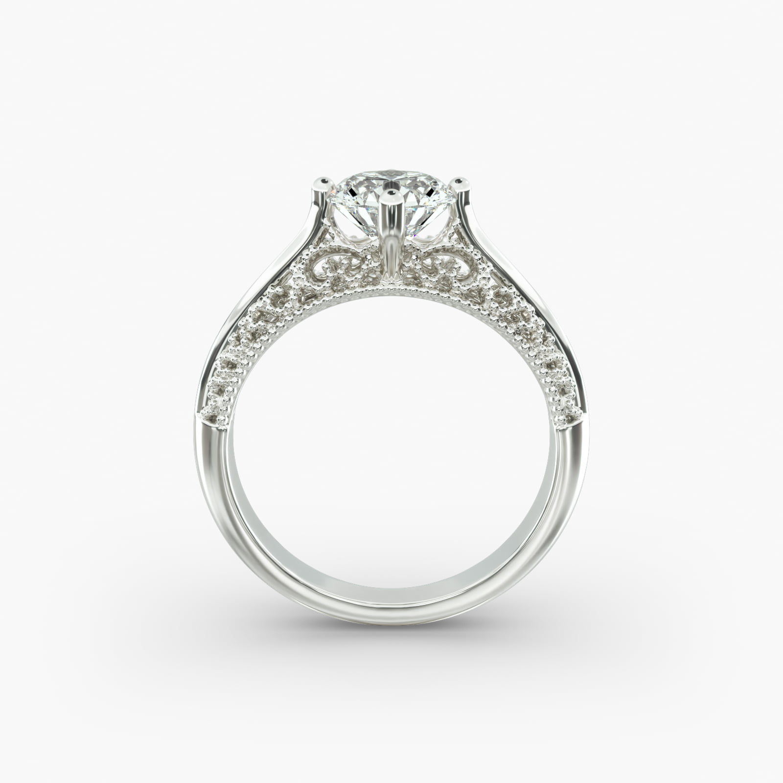 Beaded Filigree Cathedral Kite-Set Vintage-Style Engagement Ring In 14K ...