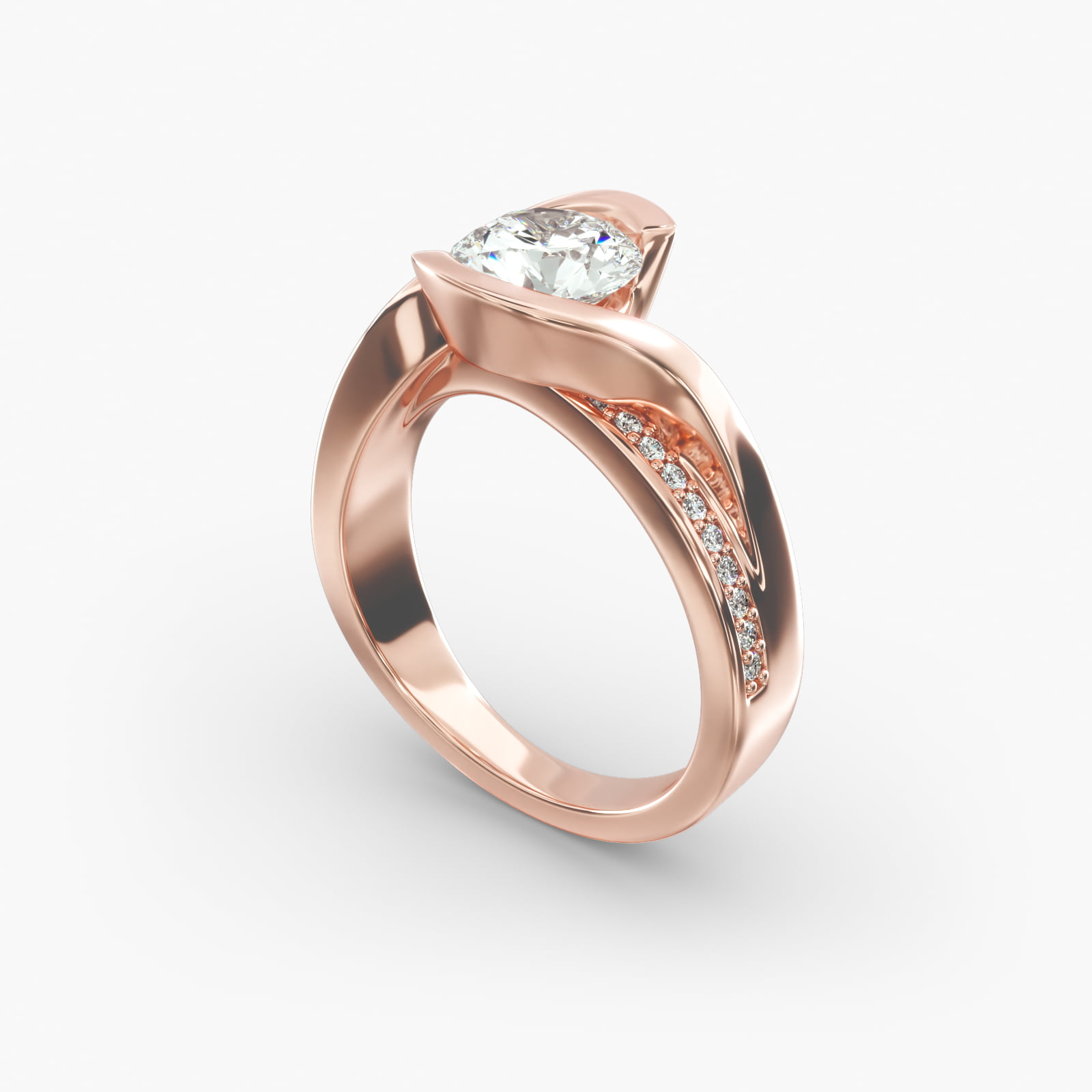 Intertwined Bypass Tension Engagement Ring In 14K Rose Gold-18070r14