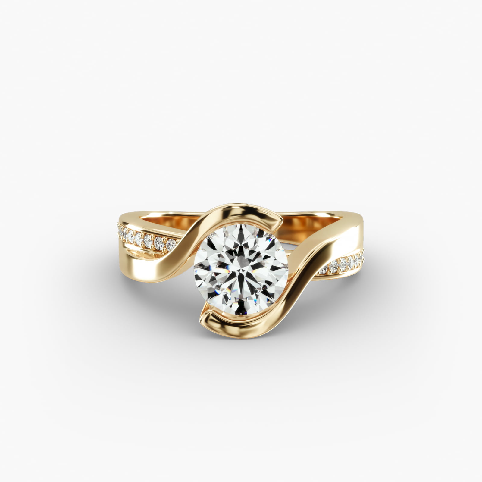 Intertwined Bypass Tension Engagement Ring In 18K Yellow Gold-18070y