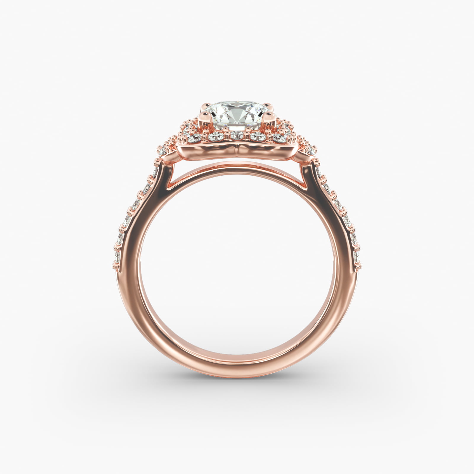 Pavé Clover Vintage-Style Engagement Ring In 14K Rose Gold-18071r14