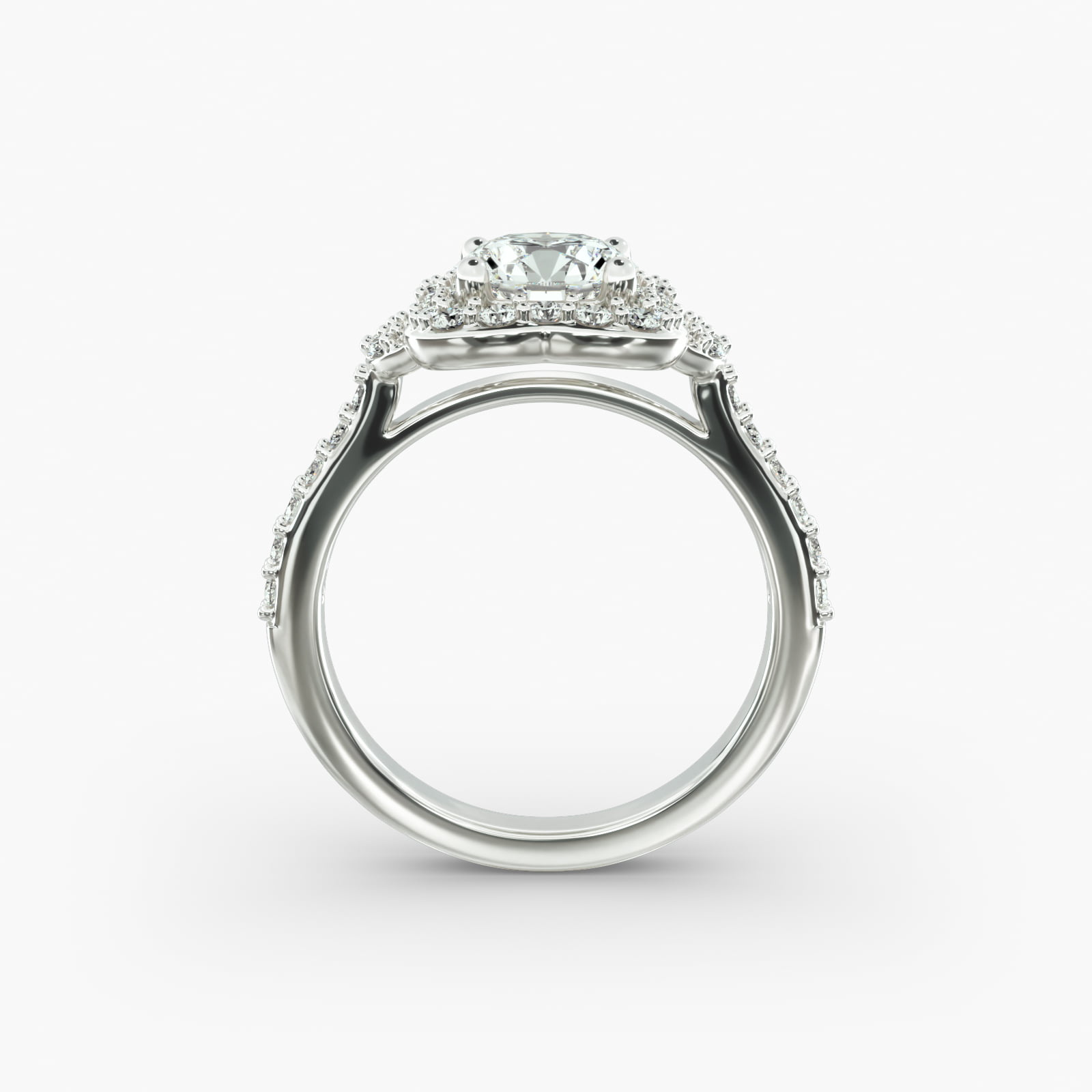 Pavé Clover Vintage-Style Engagement Ring In 14K White Gold-18071w14