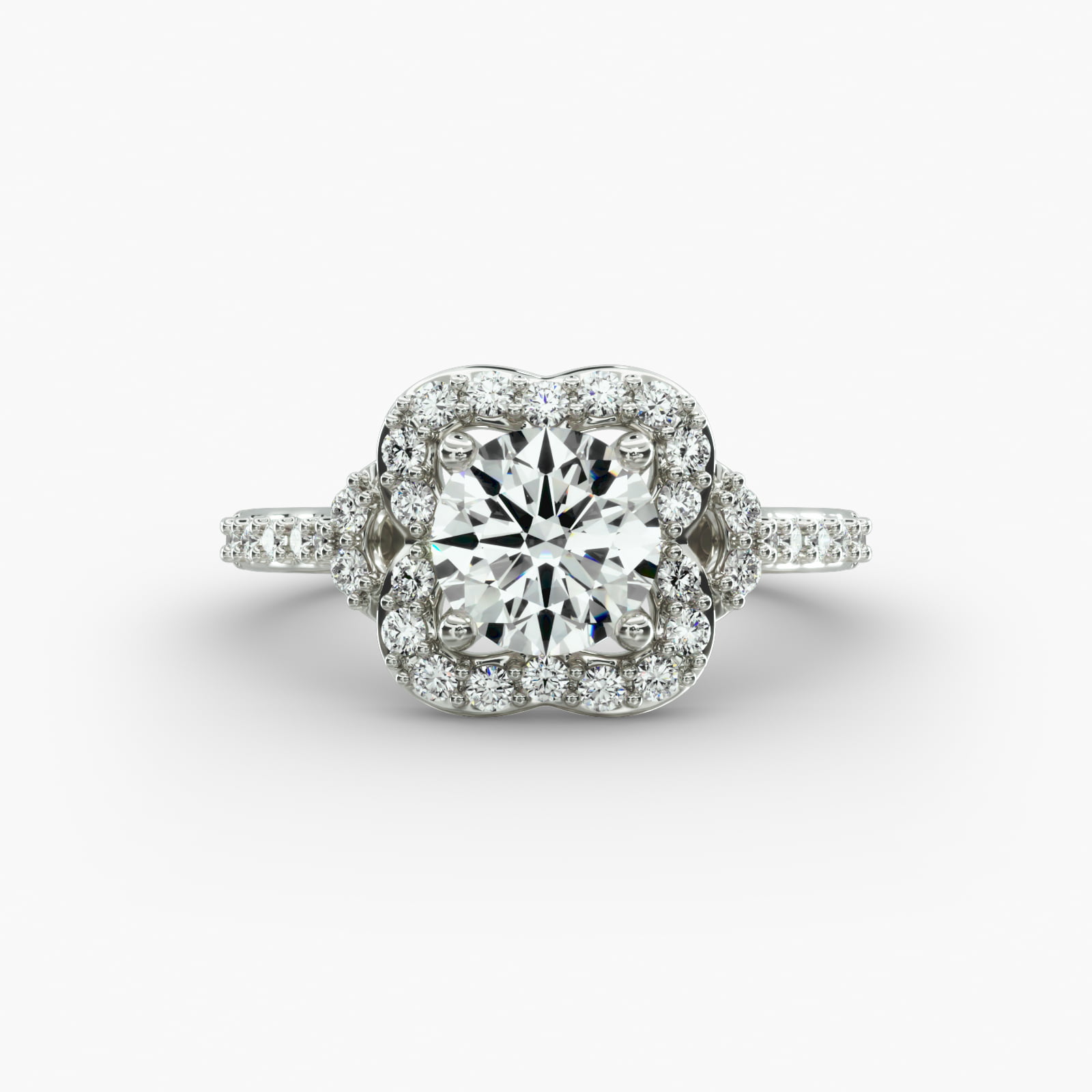 Pavé Clover Vintage-Style Engagement Ring In 14K White Gold-18071w14