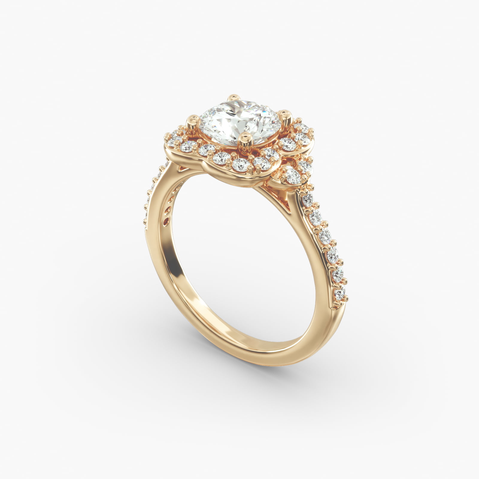 Pavé Clover Vintage-Style Engagement Ring In 18K Yellow Gold-18071y