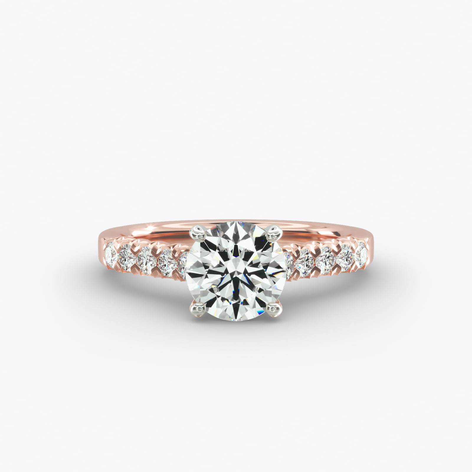 Fishtail Diamond Pavé Engagement Ring In 14K Rose Gold-18078r14