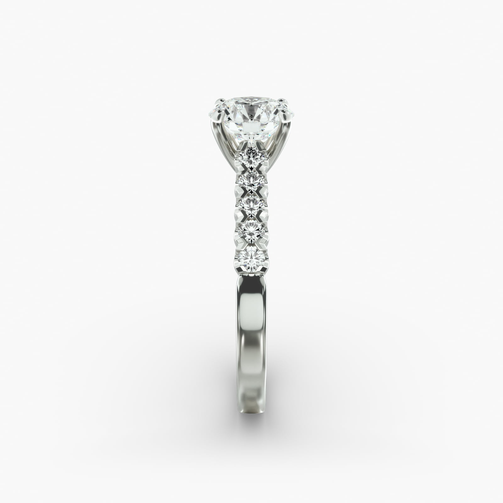 Fishtail Diamond Pavé Engagement Ring In 14K White Gold-18078w14