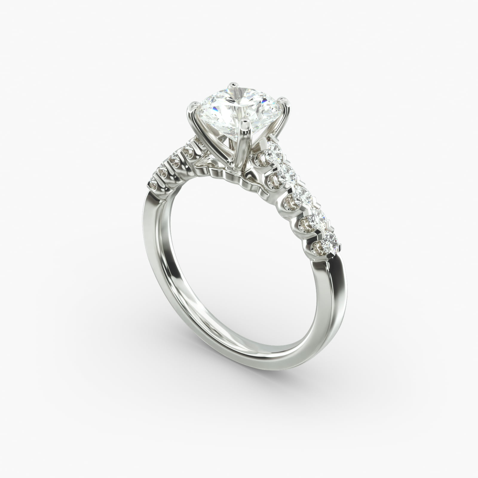 Fishtail Diamond Pavé Engagement Ring In 14K White Gold-18078w14