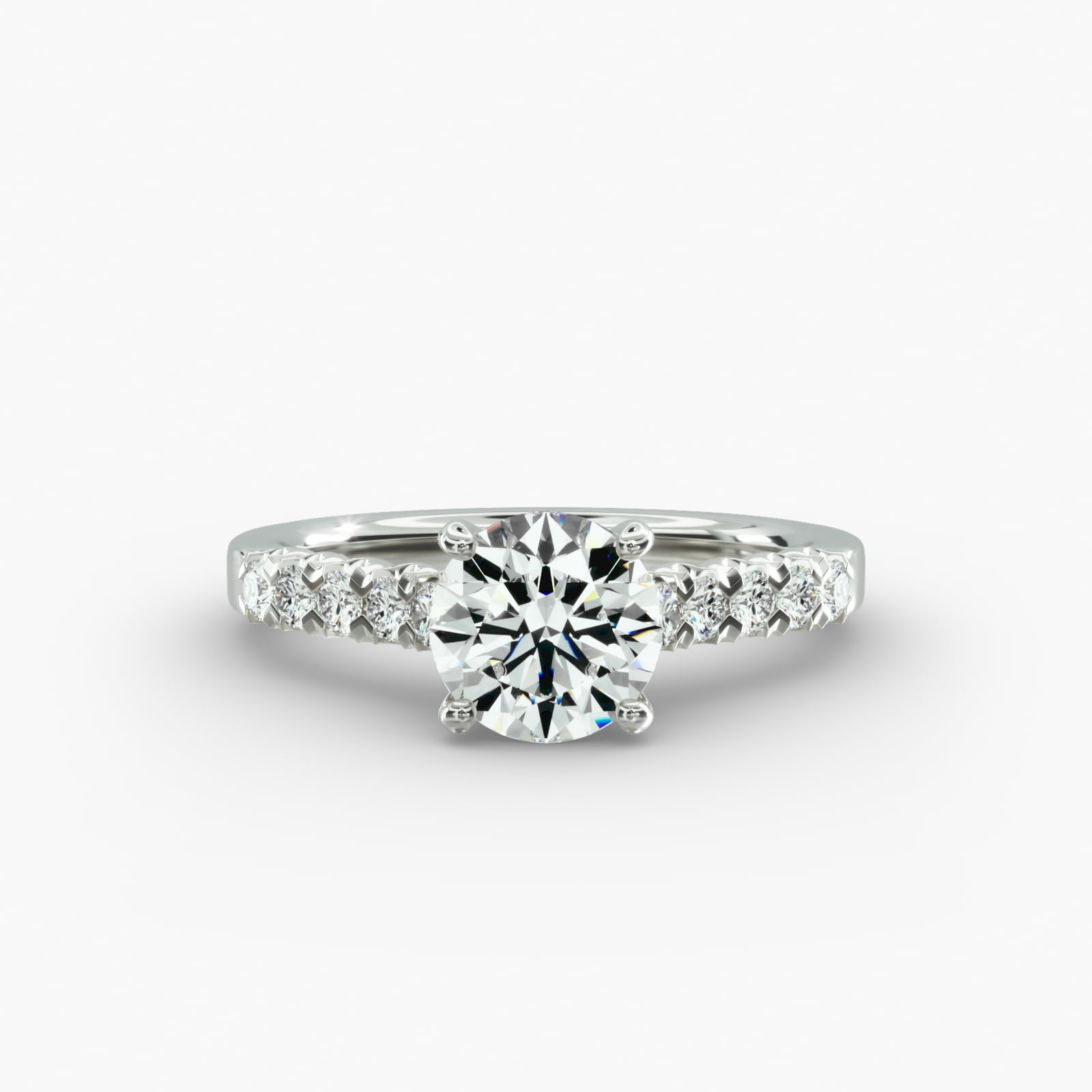 Fishtail Diamond Pavé Engagement Ring In 14K White Gold-18078w14