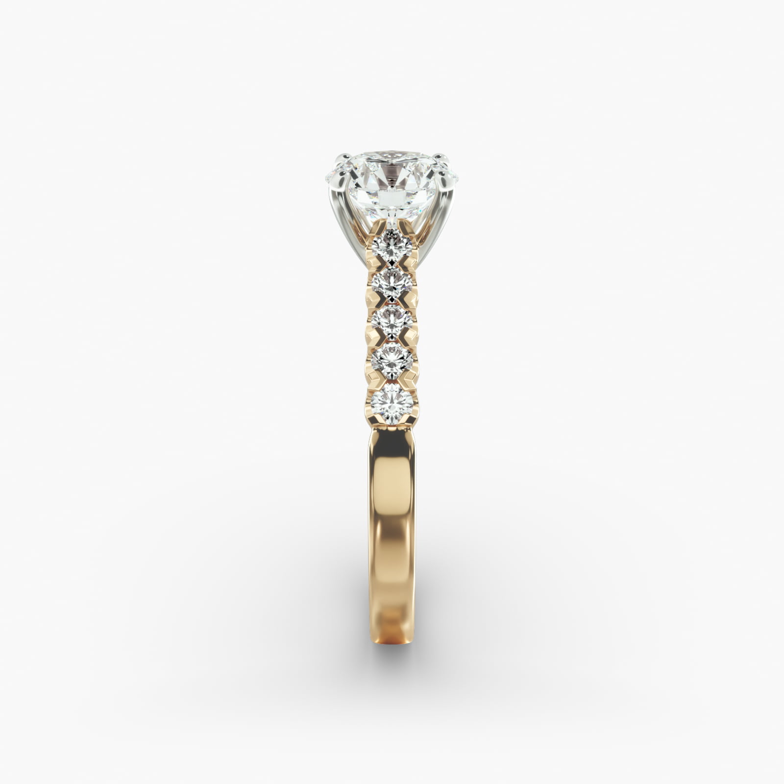 Fishtail Diamond Pavé Engagement Ring In 18K Yellow Gold-18078y