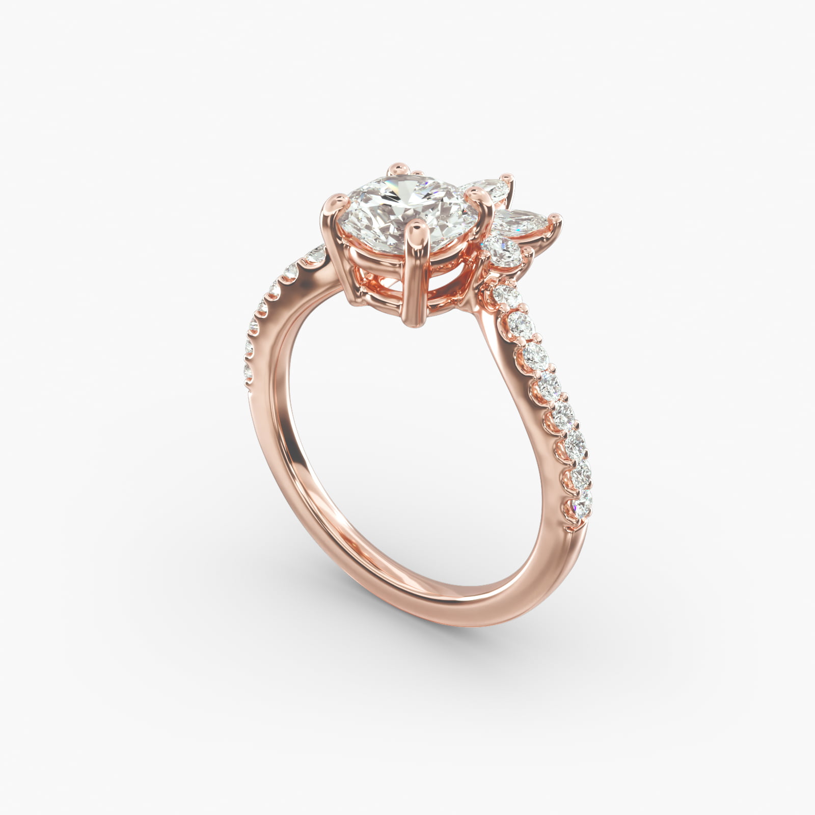 Sunrise Diamond Tiara Engagement Ring In 14K Rose Gold-18111r14