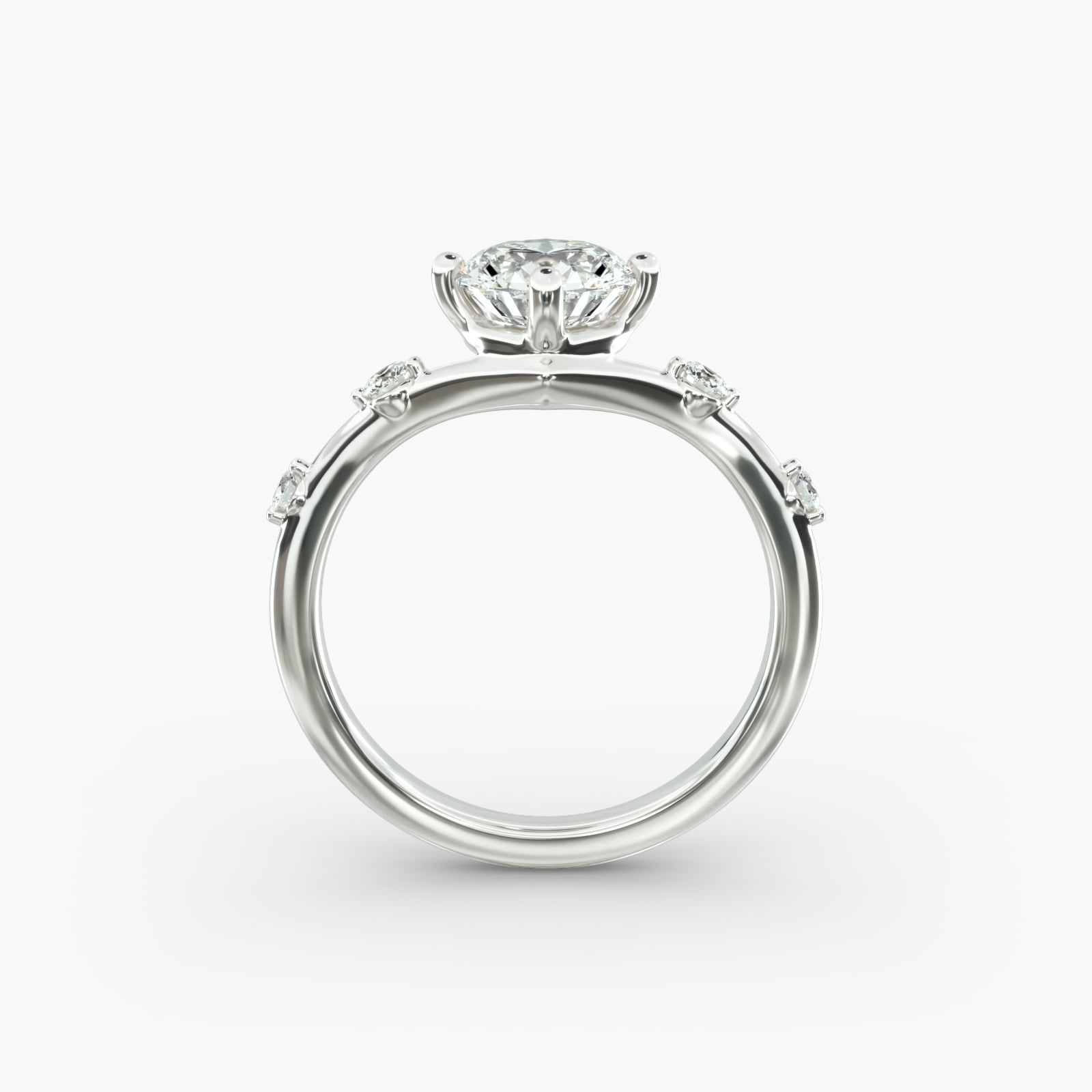 Chevron Diamond Station Side Stone Engagement Ring In 14K White Gold ...