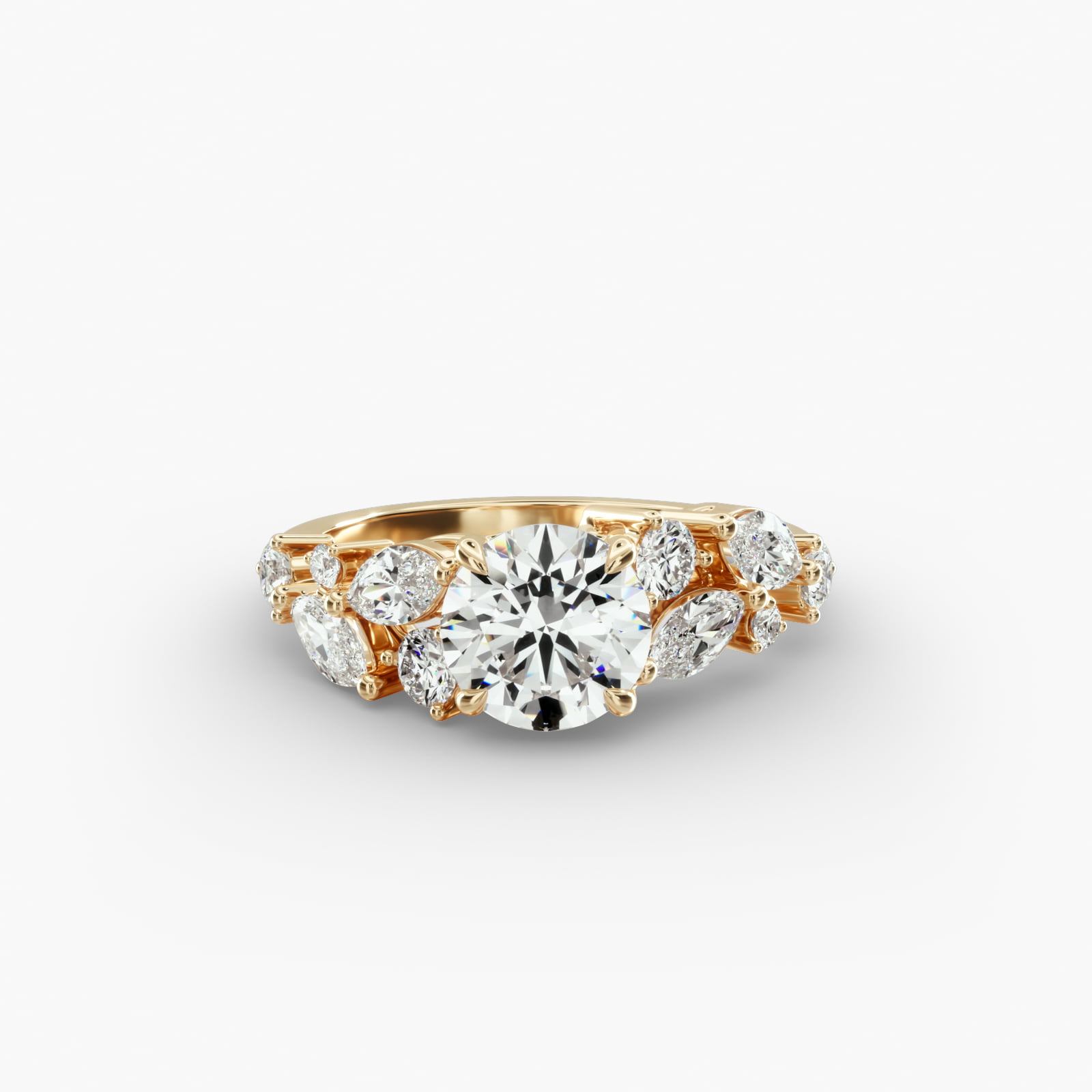 Diamond Nest Side Stone Engagement Ring In 14K Yellow Gold-18142y14