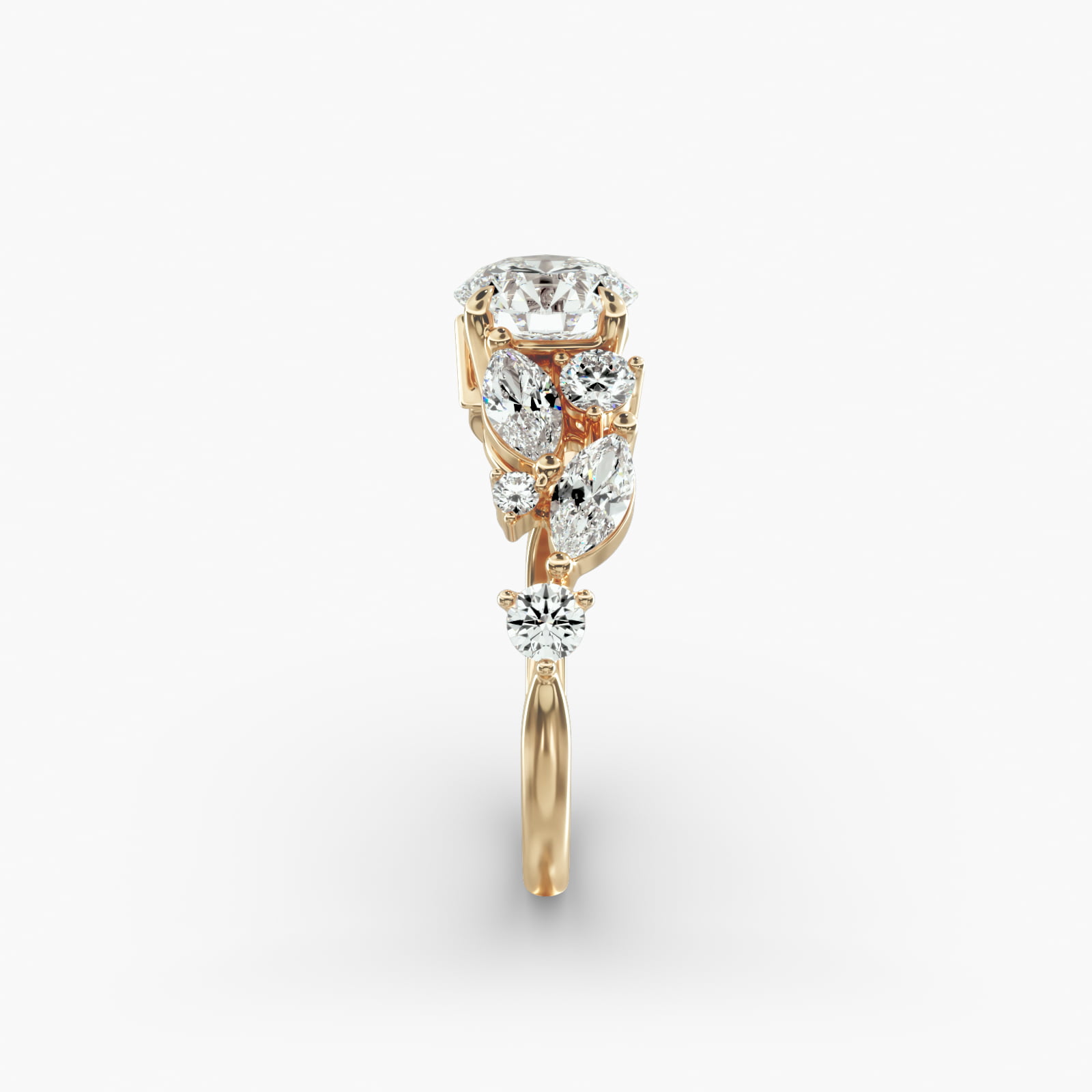 Diamond Nest Side Stone Engagement Ring In 14K Yellow Gold-18142y14