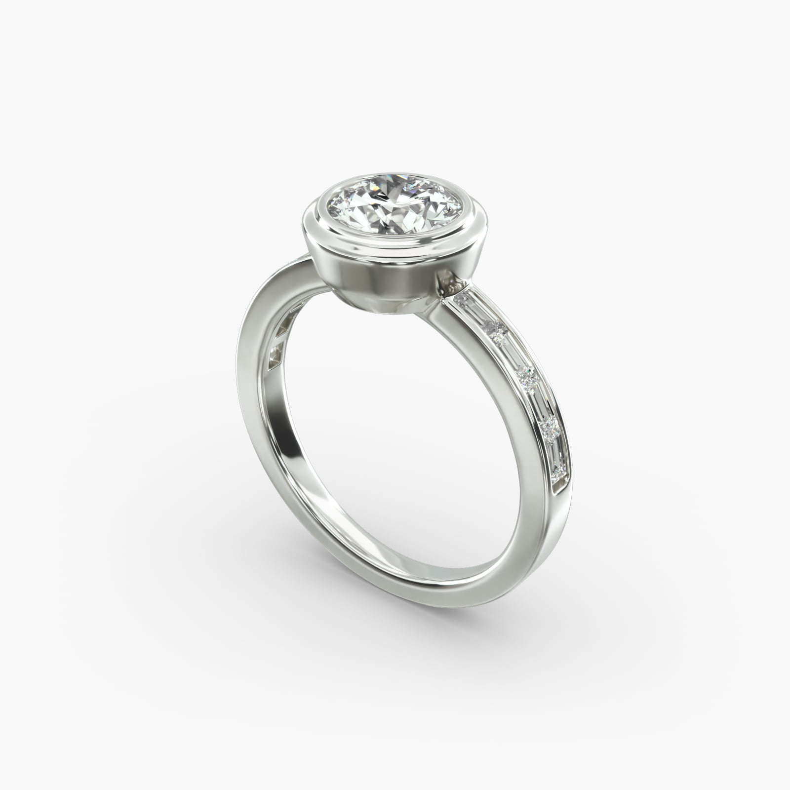 Diamond Line Engagement Ring With Channel Set Baguette Cut Diamonds In ...