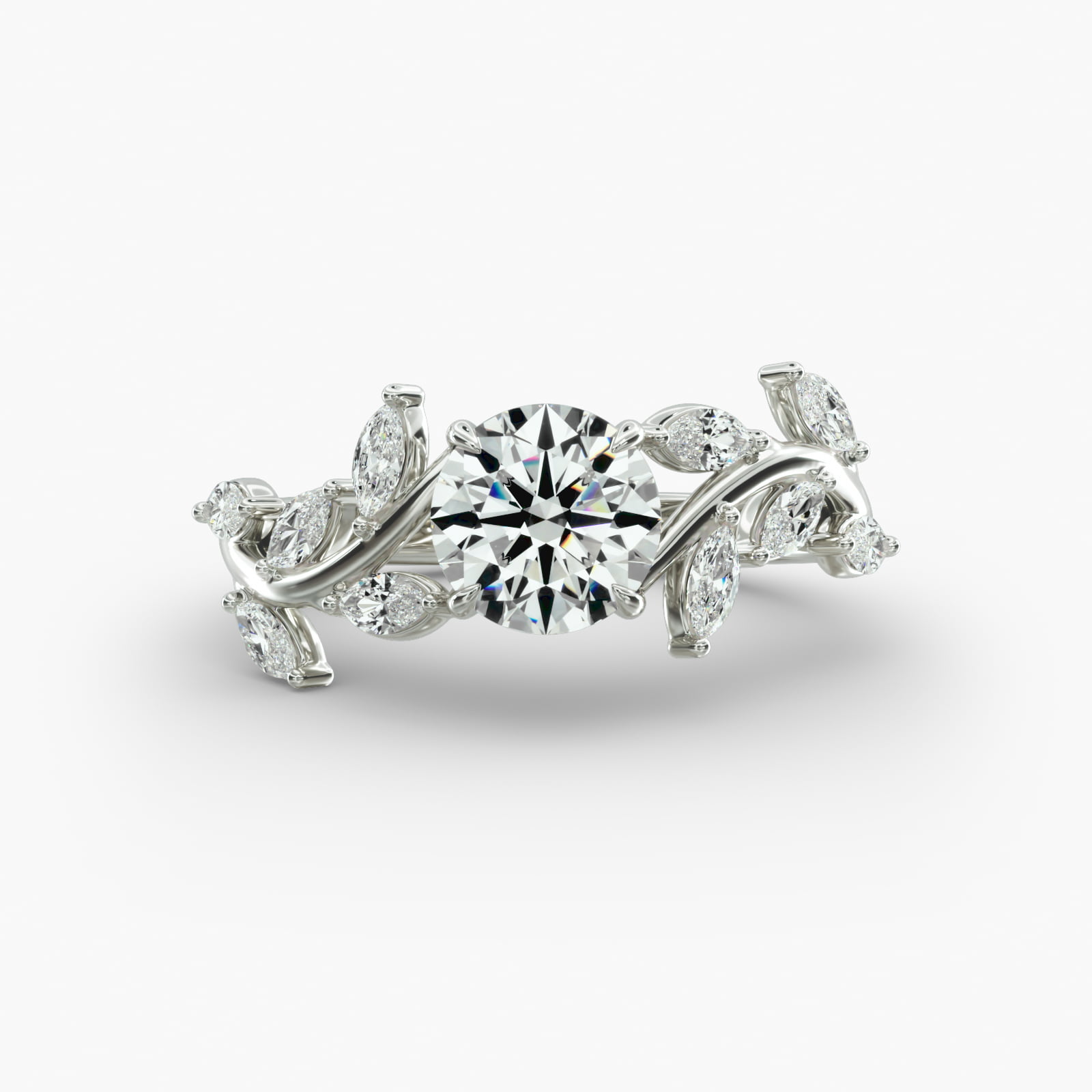 Floral Side Stone Diamond Engagement Ring In Platinum-18148p