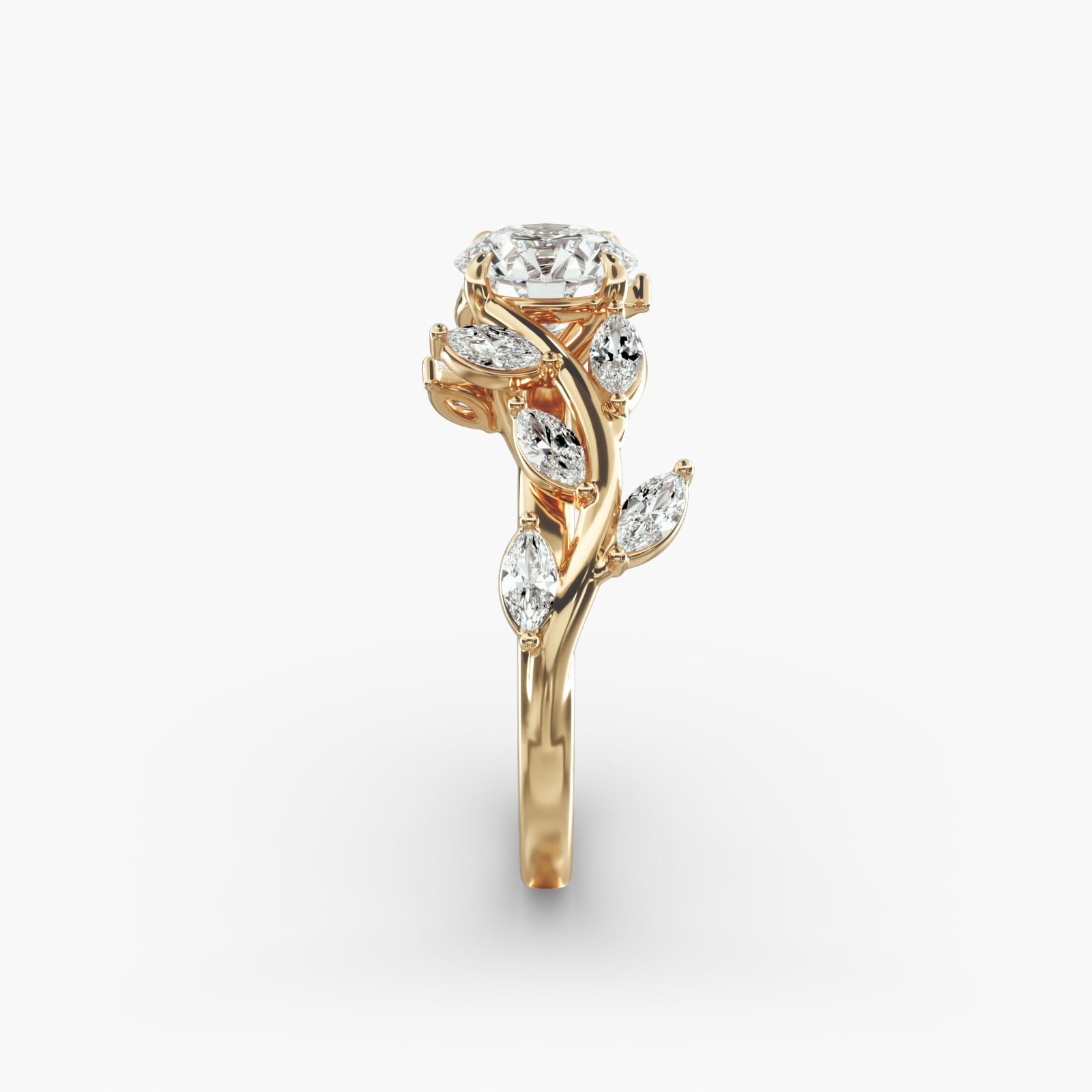 Floral Side Stone Diamond Engagement Ring In 14K Yellow Gold-18148y14