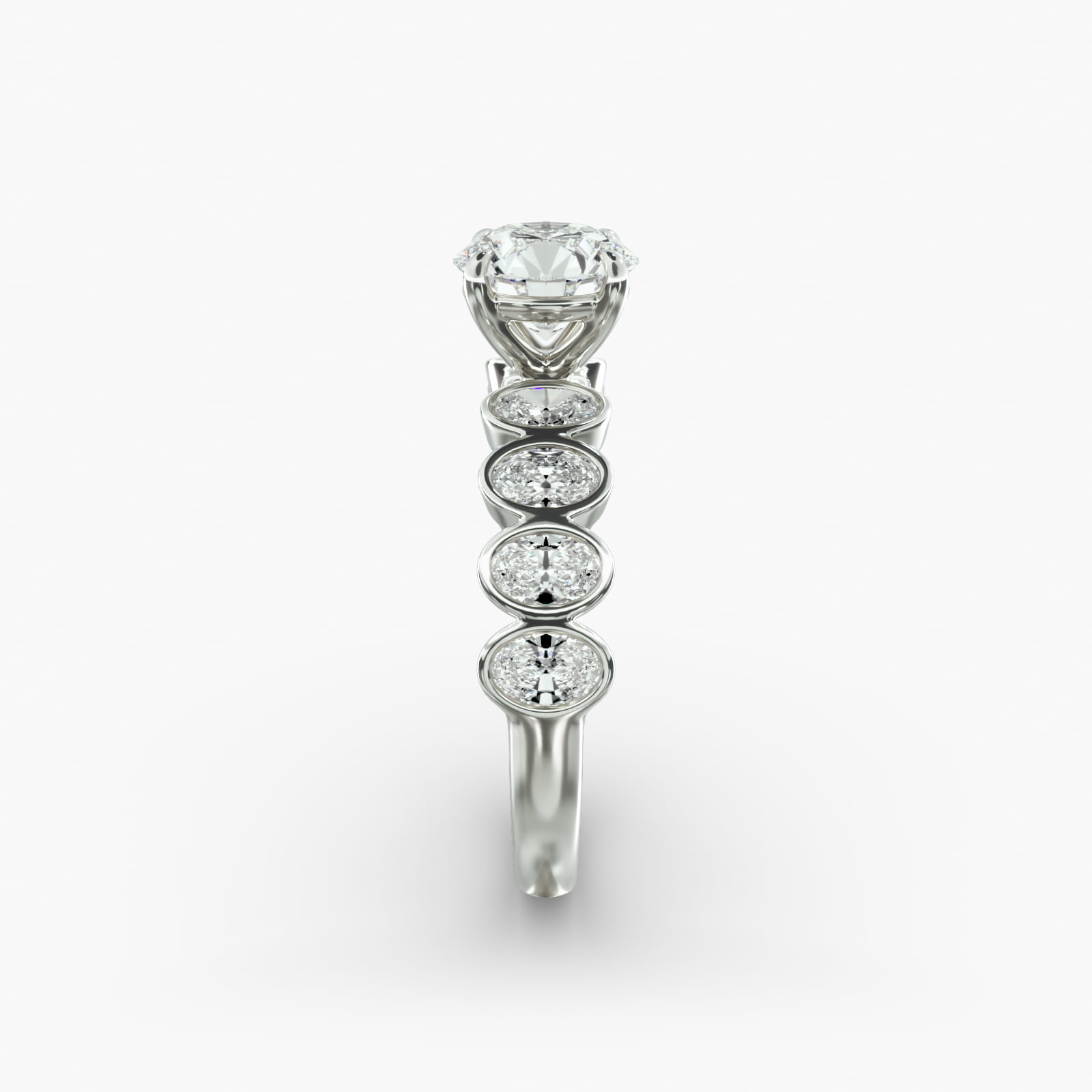 Bezel Set Oval Cut Side Stone Diamond Engagement Ring In Platinum-18154p