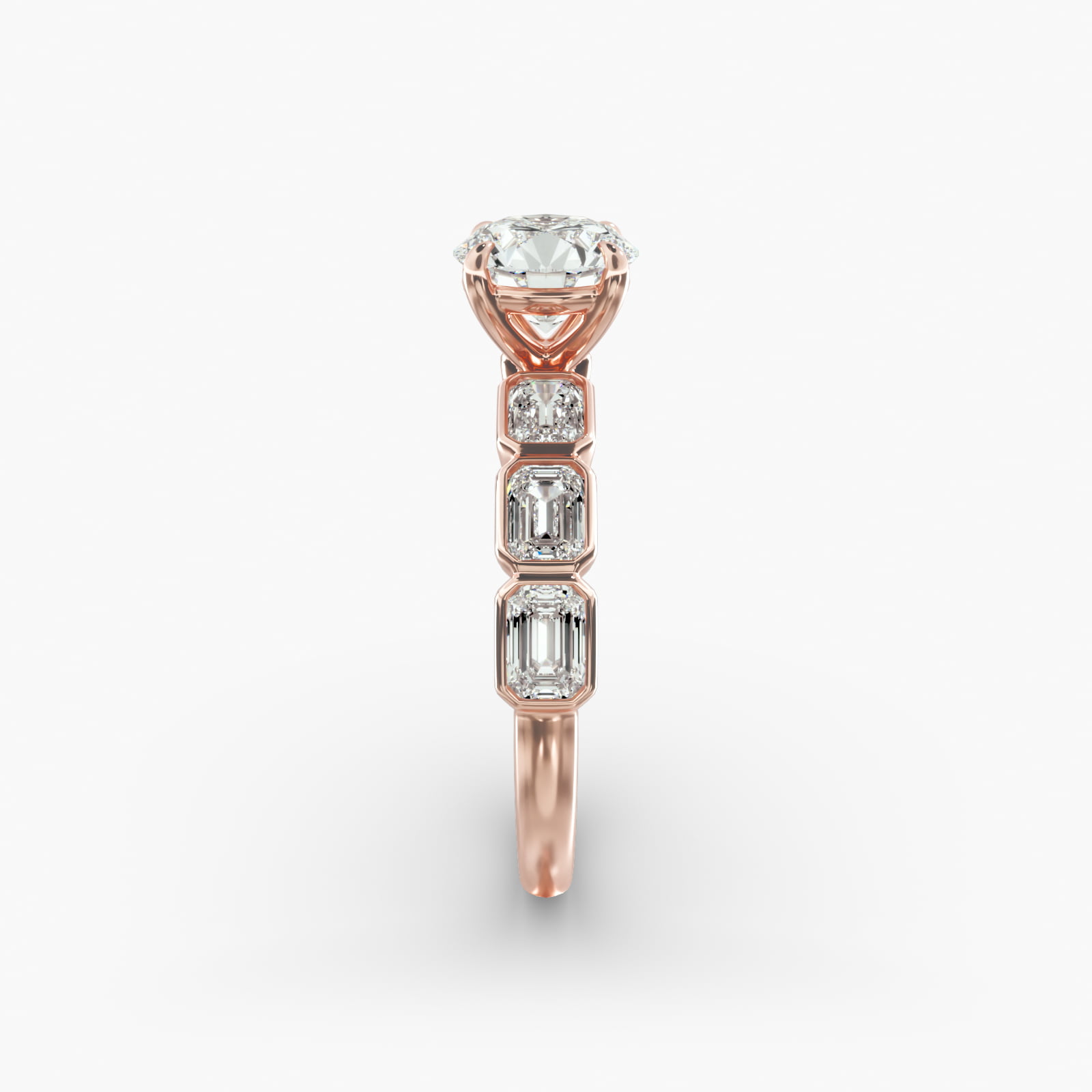 Bezel Set Emerald Cut Side Stone Diamond Engagement Ring In 14K Rose ...