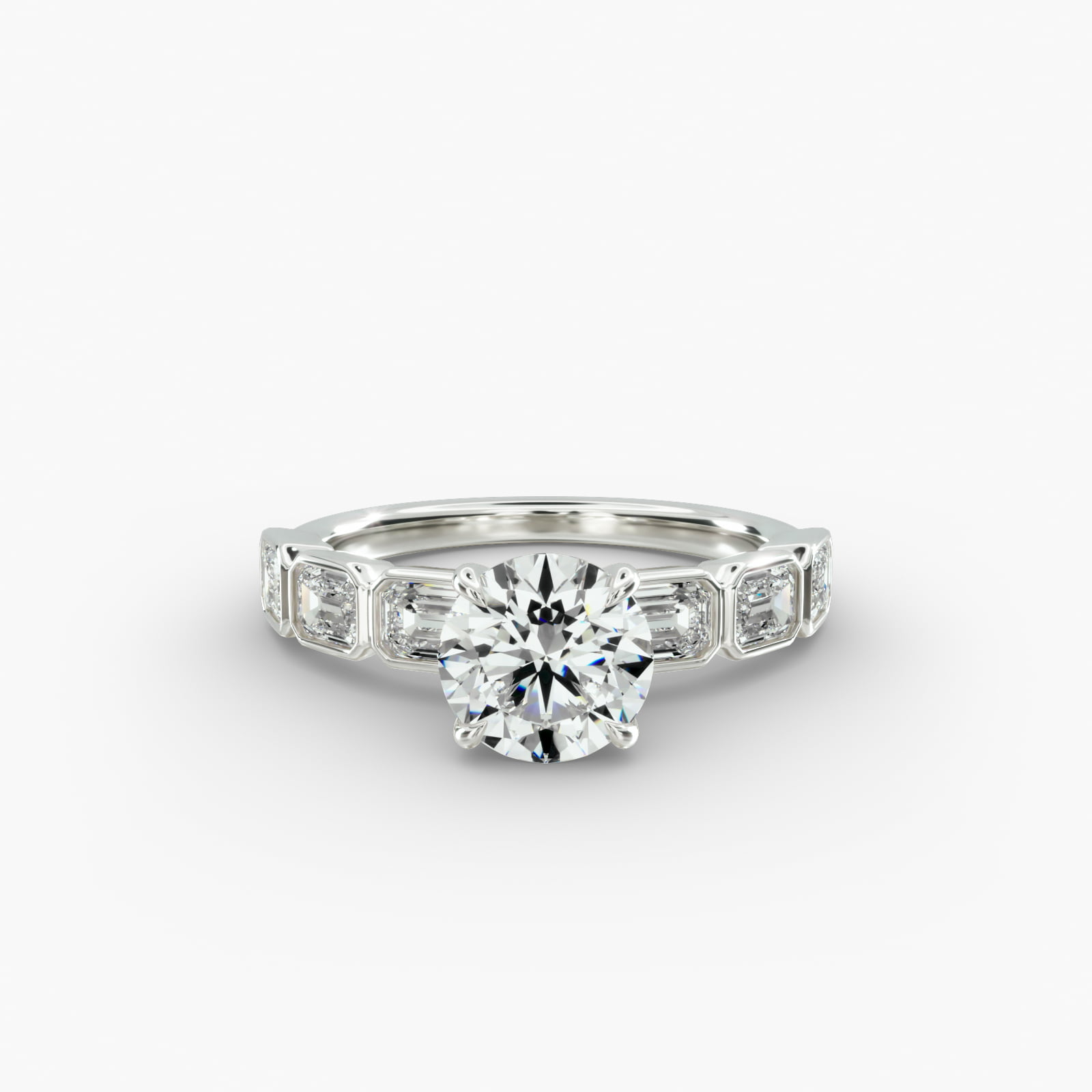 Bezel Set Emerald Cut Side Stone Diamond Engagement Ring In Platinum-18156p