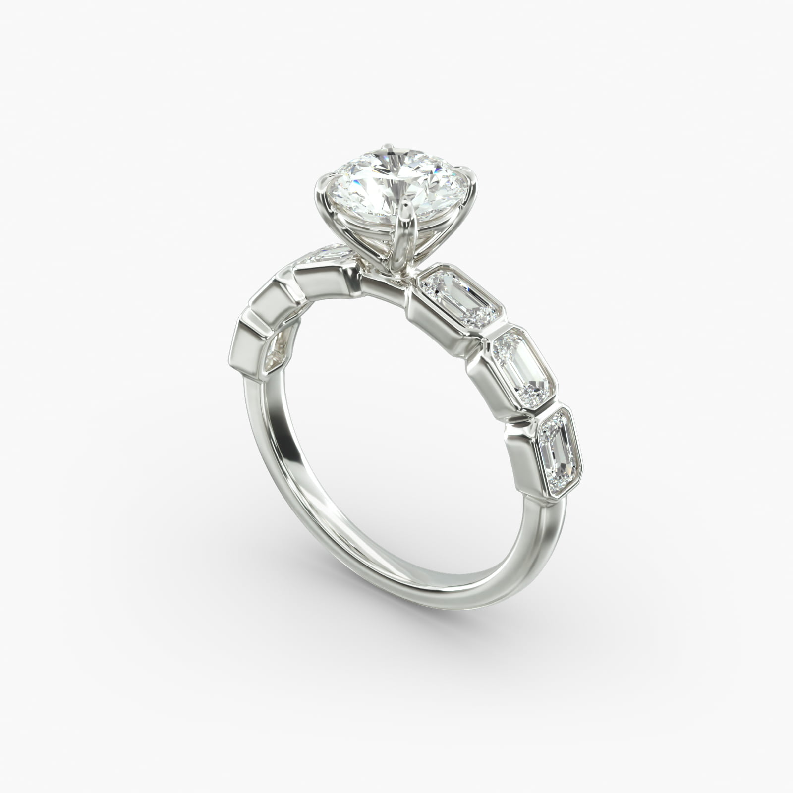 Bezel Set Emerald Cut Side Stone Diamond Engagement Ring In Platinum-18156p