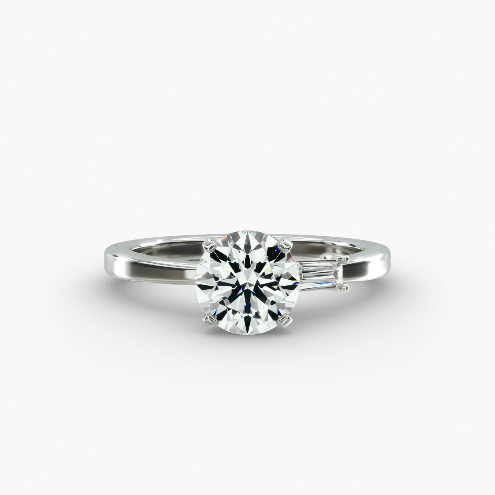 Simplistic Baguette Side Stone Diamond Engagement Ring In 18K White ...