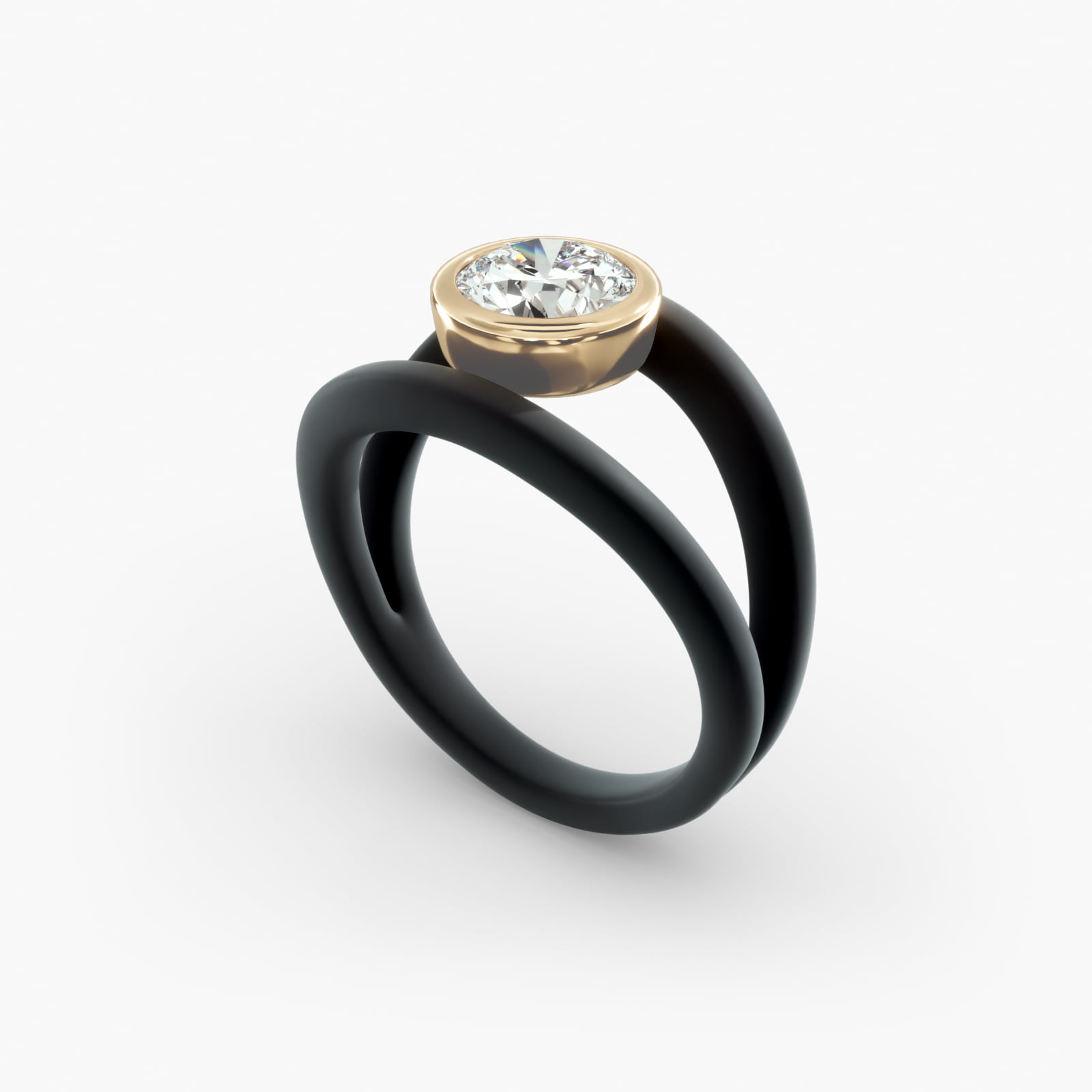 14K Black & Yellow Gold Bezel Set Open Space Noir Engagement Ring-18175y14