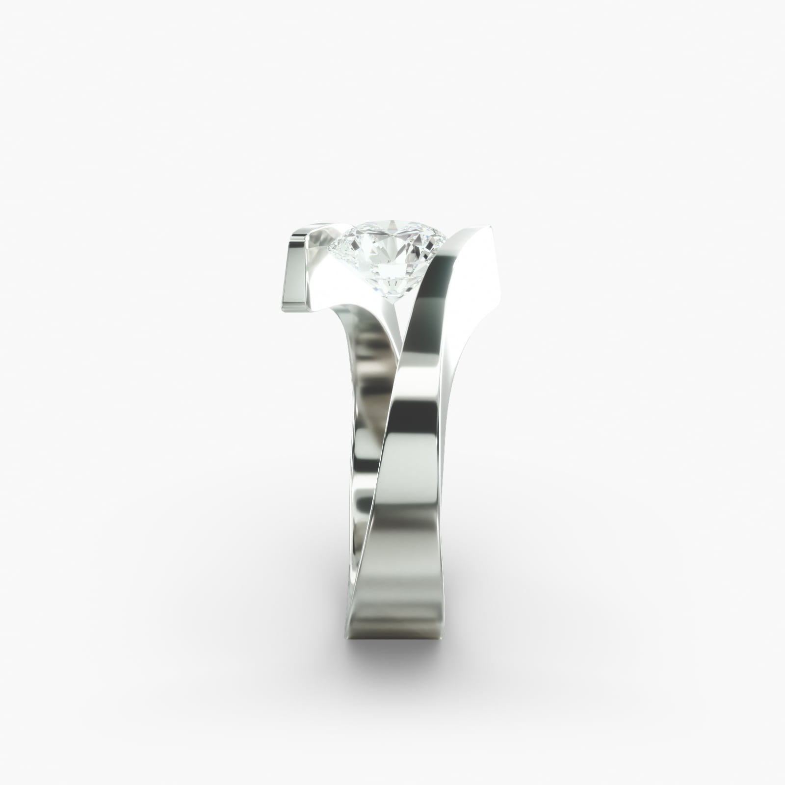 14K White Gold Spiral Tension Set Engagement Ring-8809w14