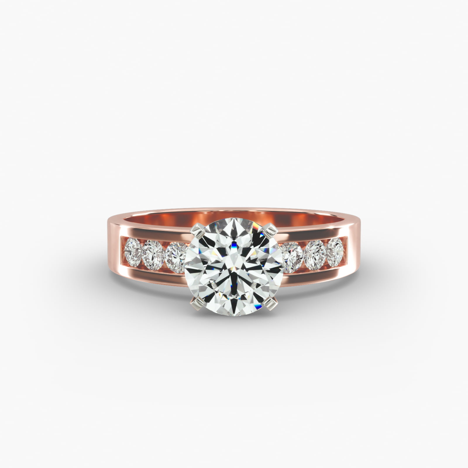 14K Rose Gold Channel Set Round Shaped Diamond Engagement Ring-8825r14
