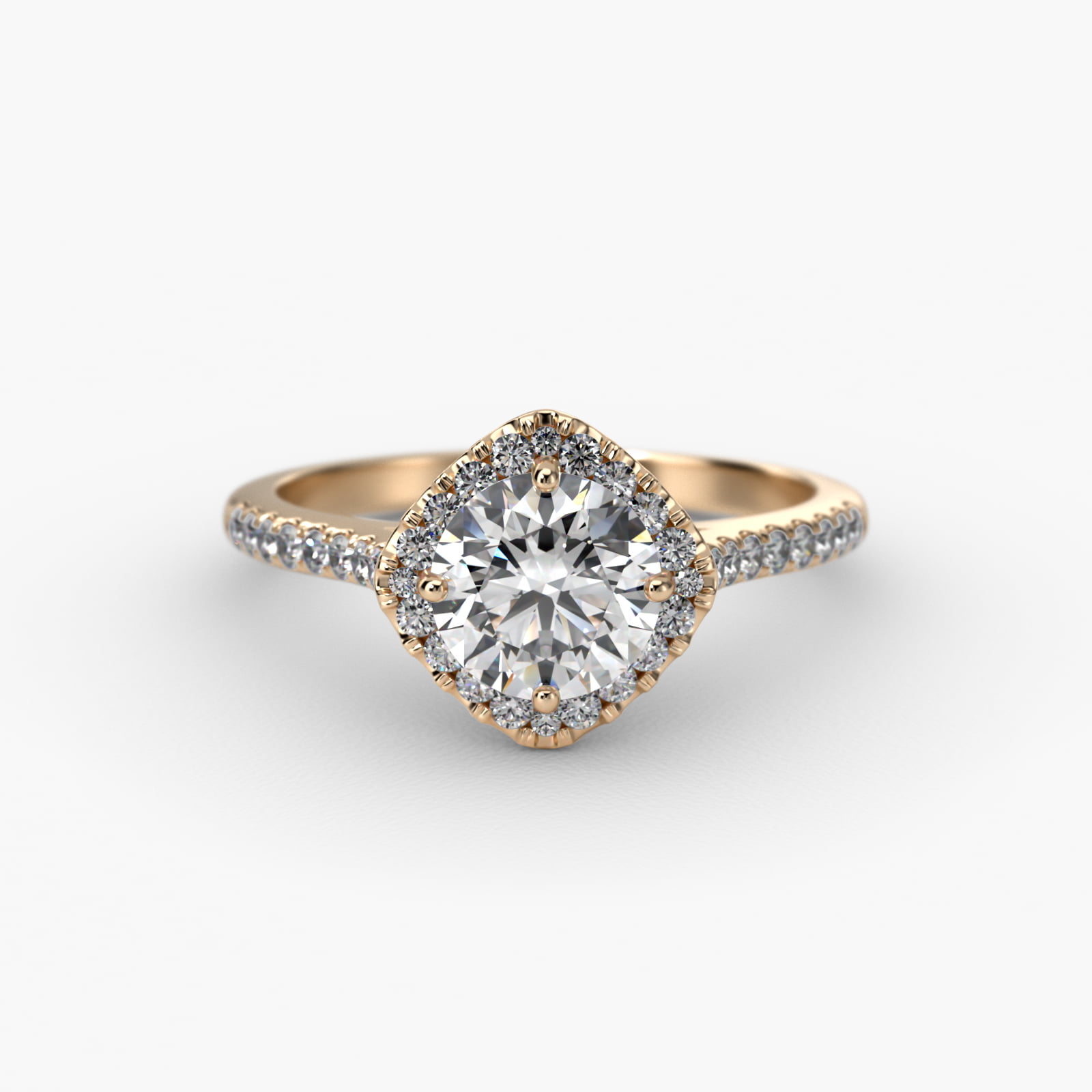 18K Yellow Gold Kite Set Halo Engagement Ring-11308y