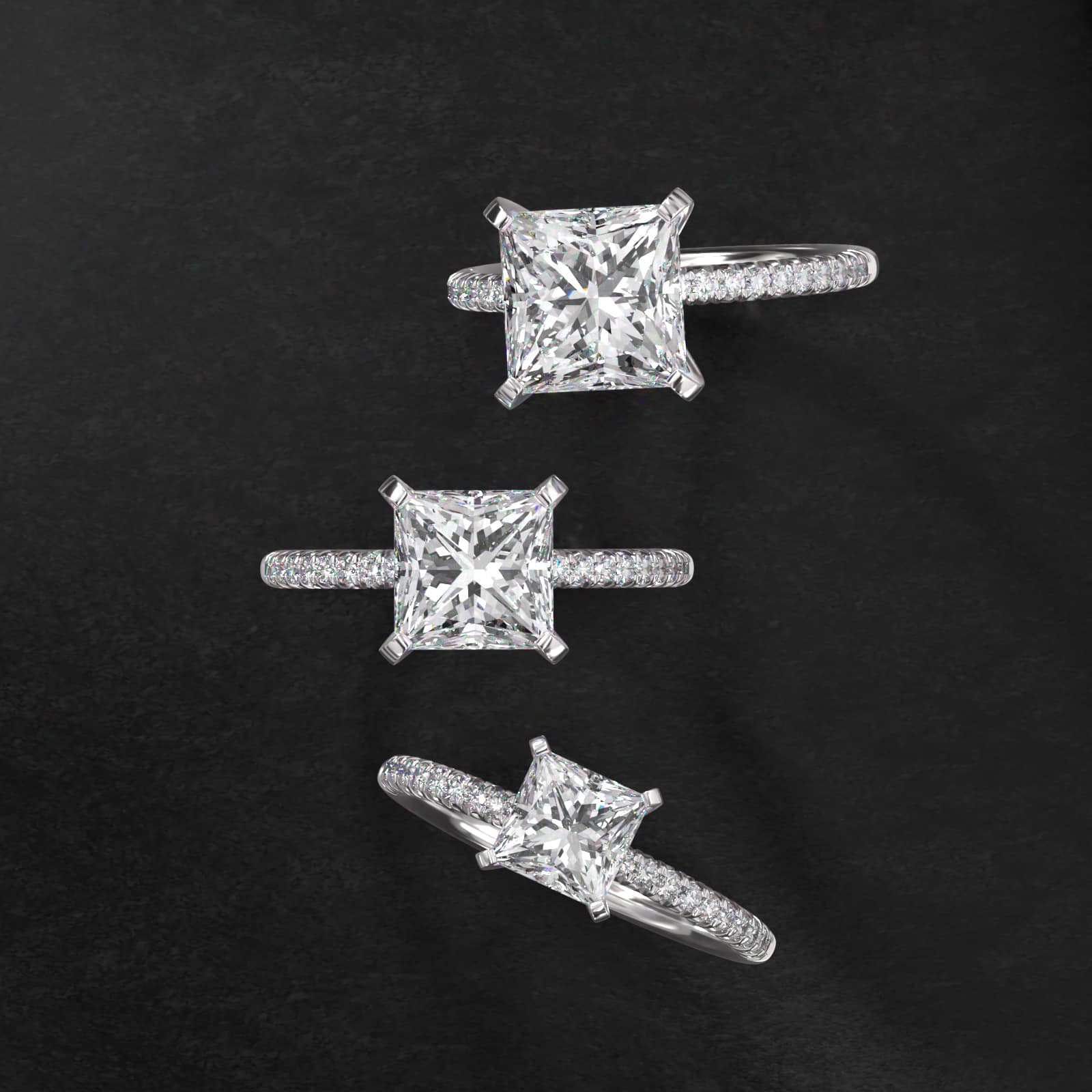IGI 1.21 Carat H-IF Ideal Cut Princess Diamond Petite Pavé Diamond ...