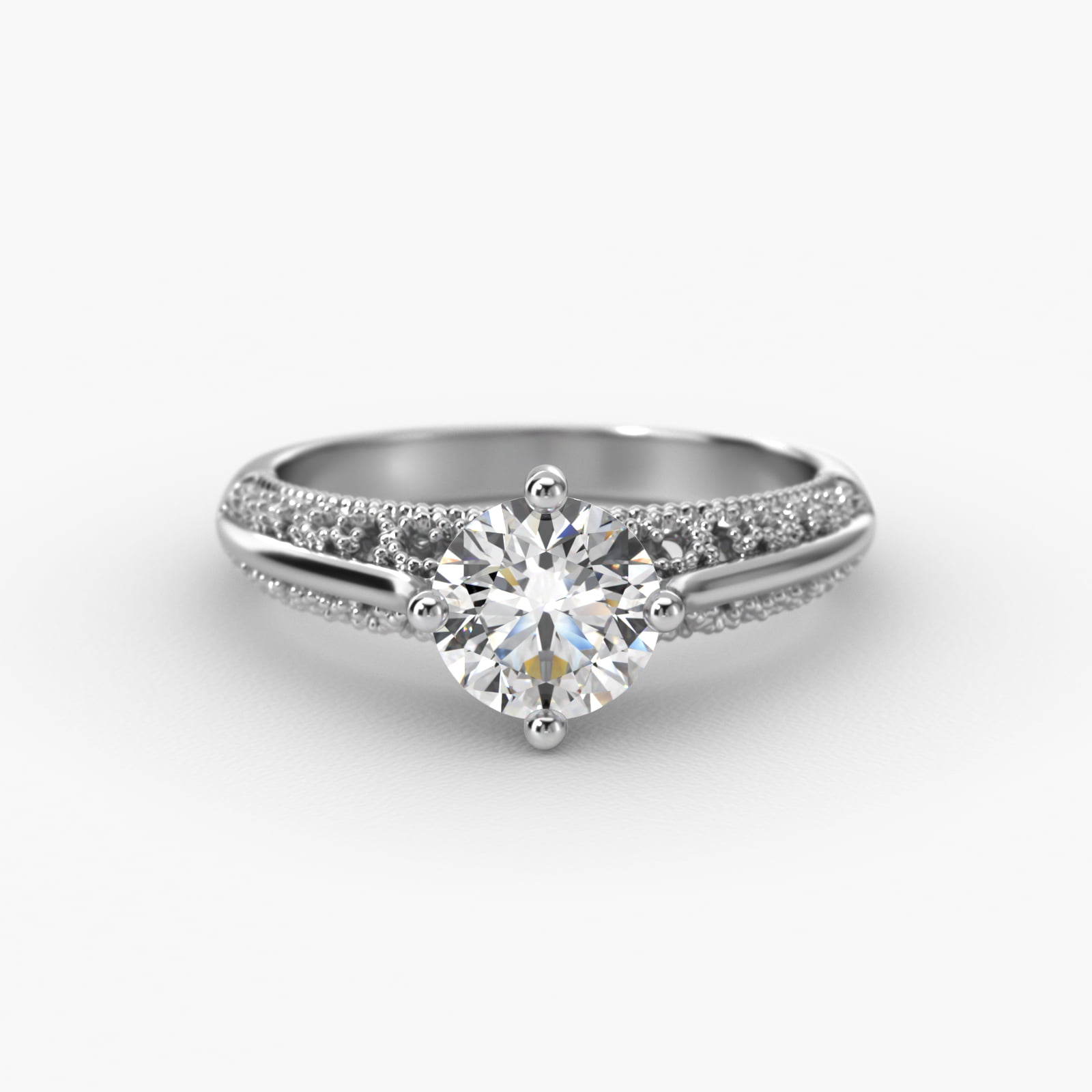 Beaded Filigree Cathedral Kite-Set Vintage-Style Engagement Ring In 14K ...