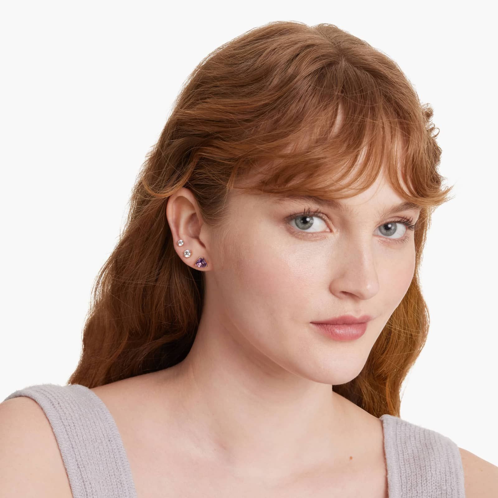 Radiant Reflections Trillion Cut Amethyst Stud Earrings In 14K Rose Gold-8350202r14