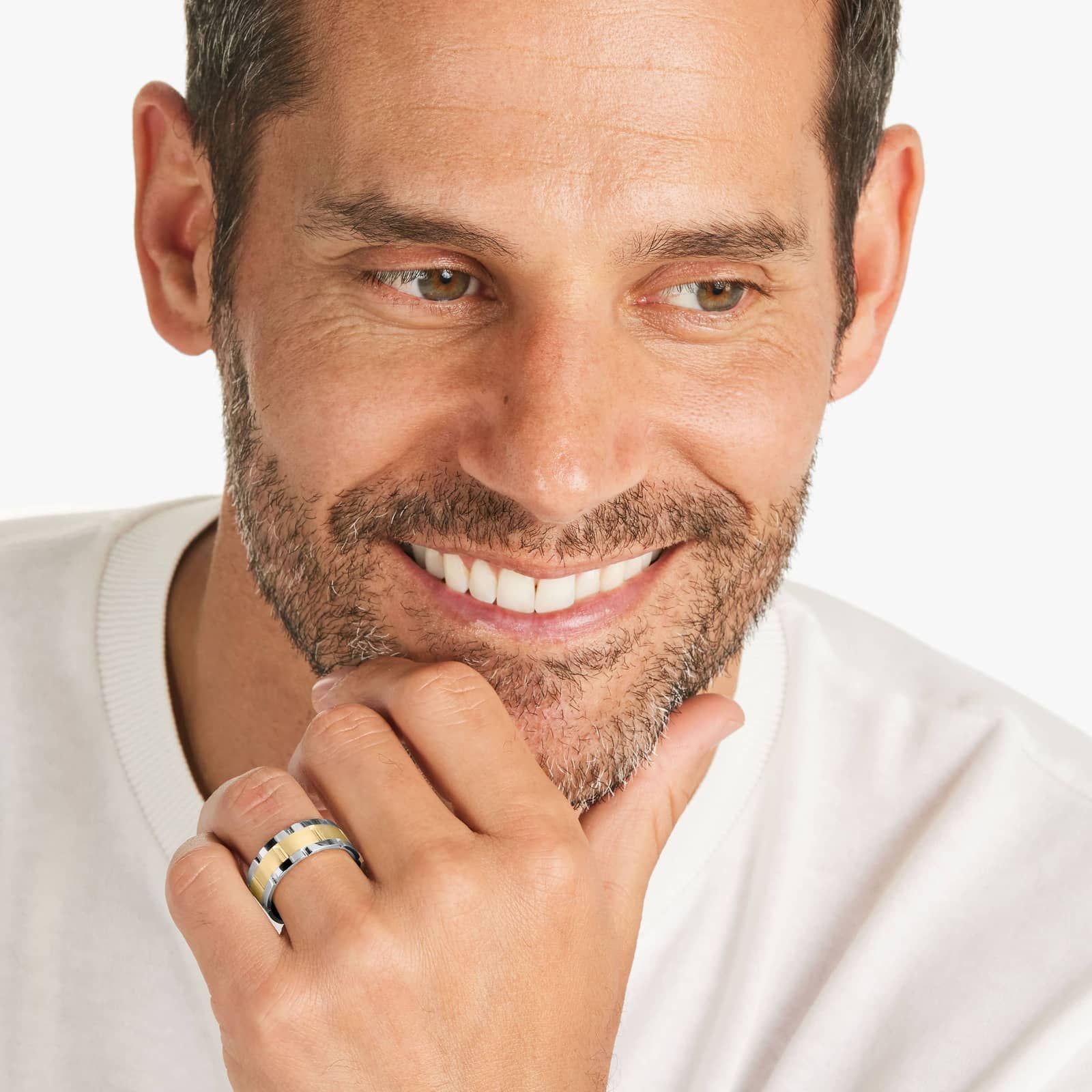 Brick Pattern Men's Wedding Band In 14K White And Yellow Gold (8.50mm ...