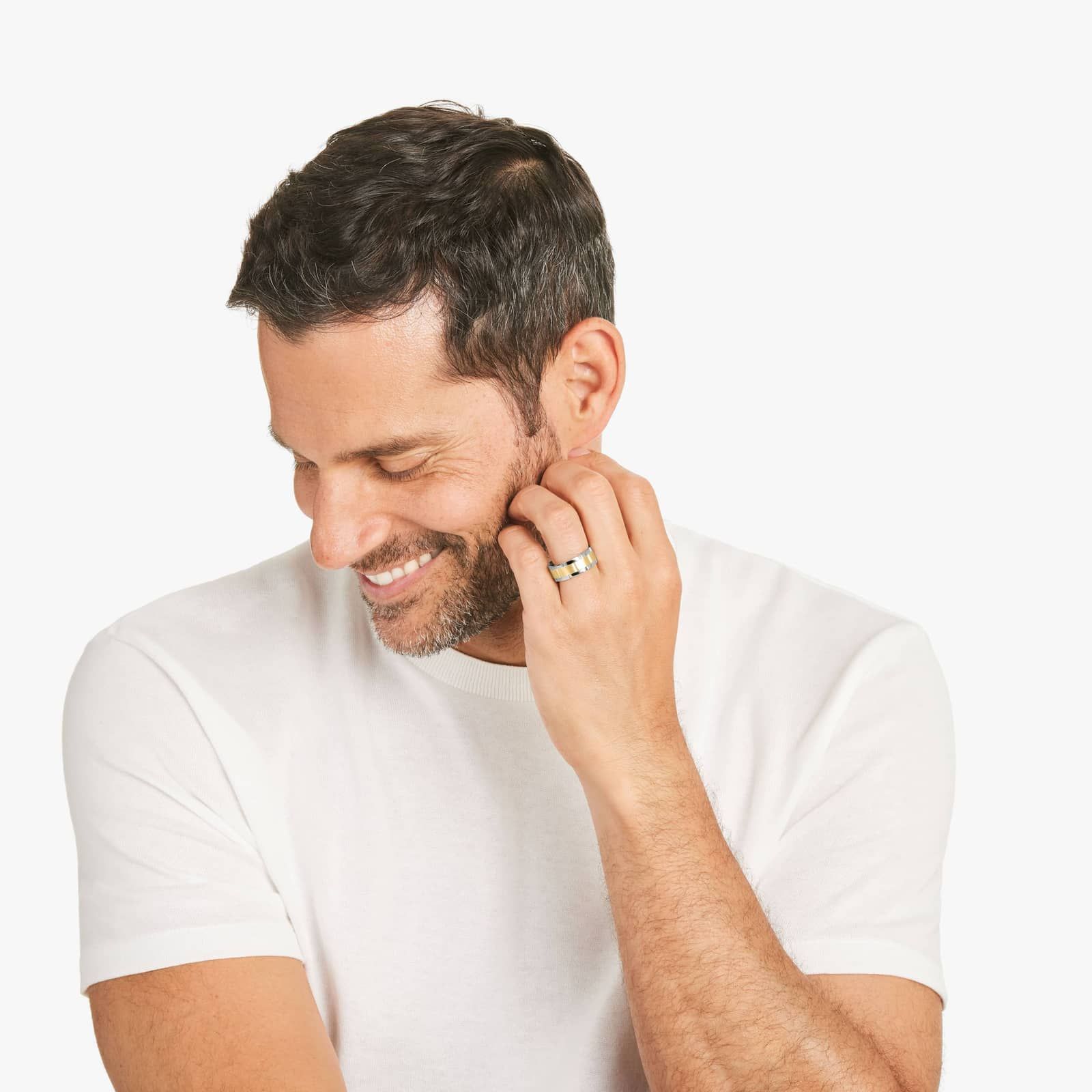 Brick Pattern Men's Wedding Band In 14K White And Yellow Gold (8.50mm ...